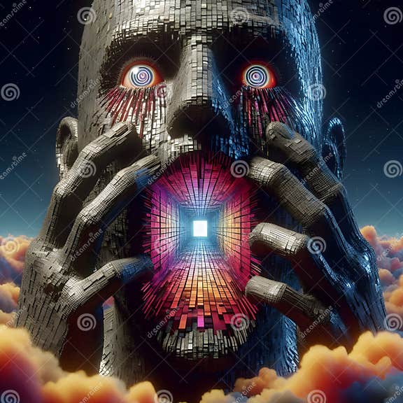 Digital Acsii Landscape of an Cyborg Forehead from Triangles,of ...