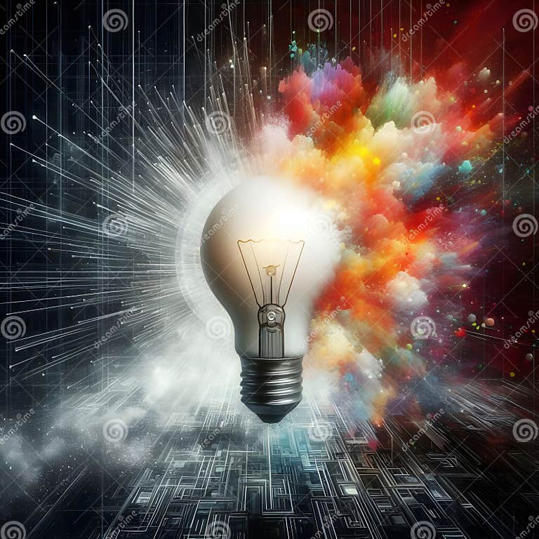 Image of a Dynamic Light Bulb with Paint Burst Symbolizing Innovation ...