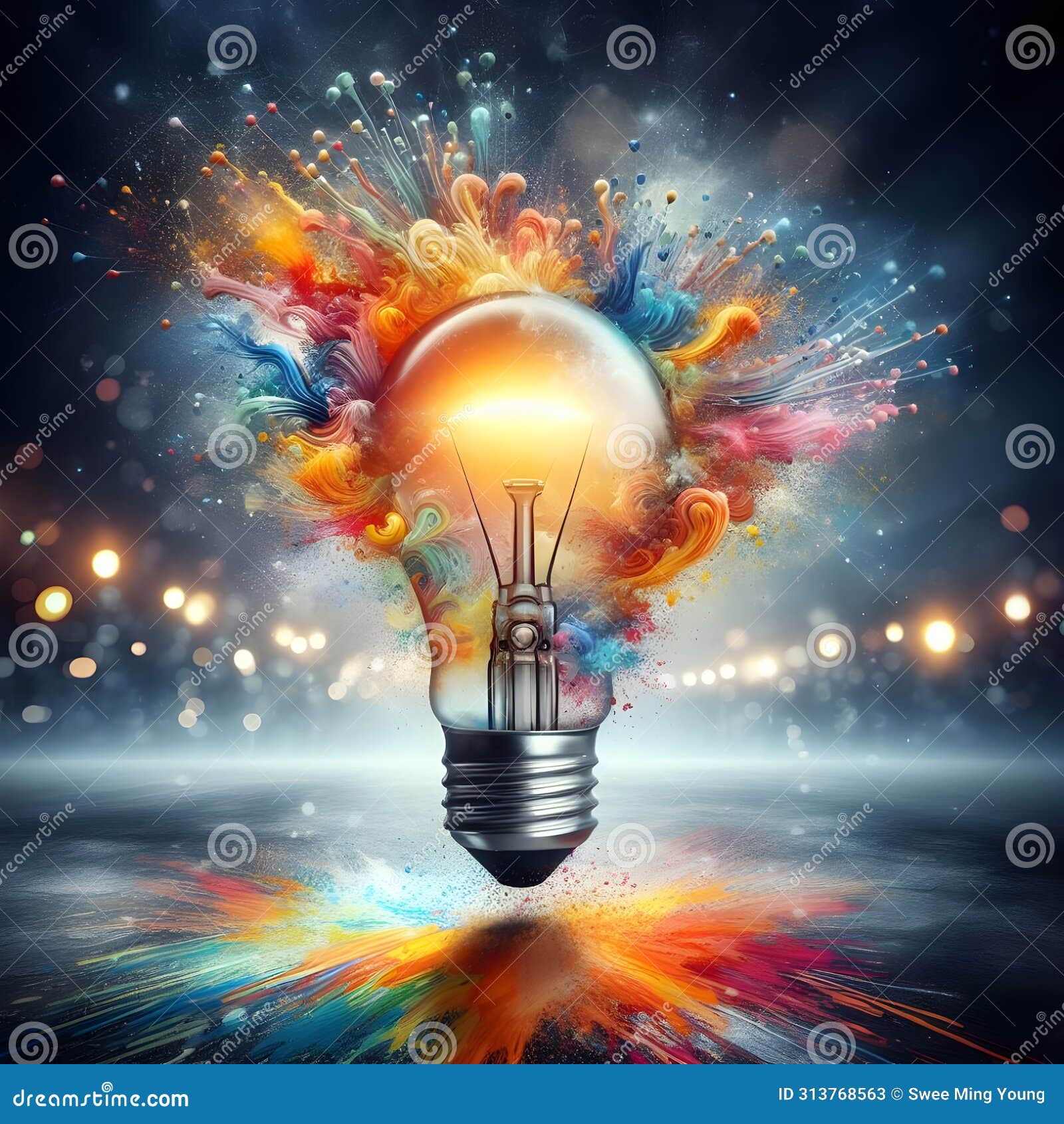 Image of a Dynamic Light Bulb with Paint Burst Symbolizing Innovation ...