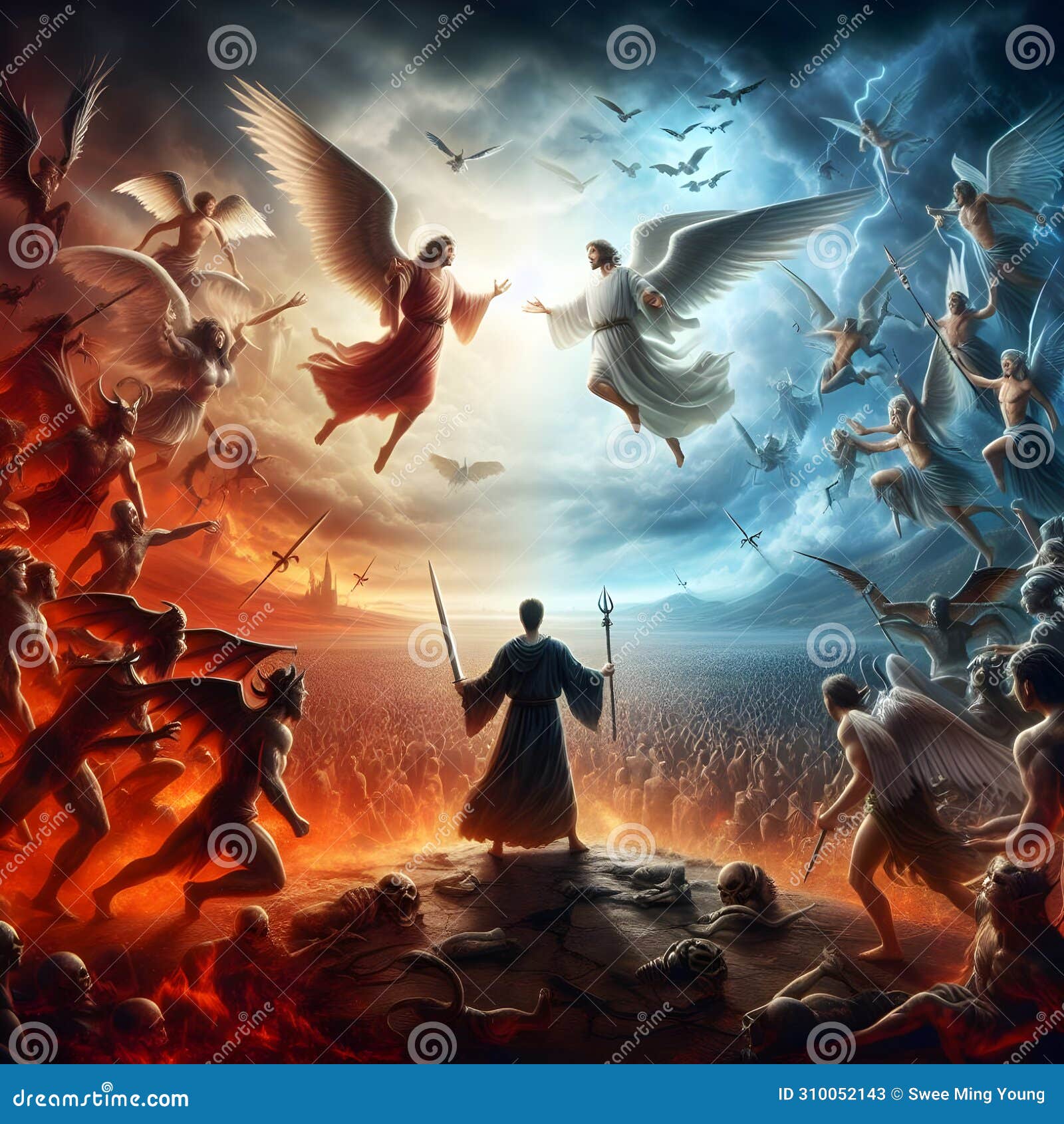 Image of an Epic Battle between Good and Evil, As Angels and Demons ...