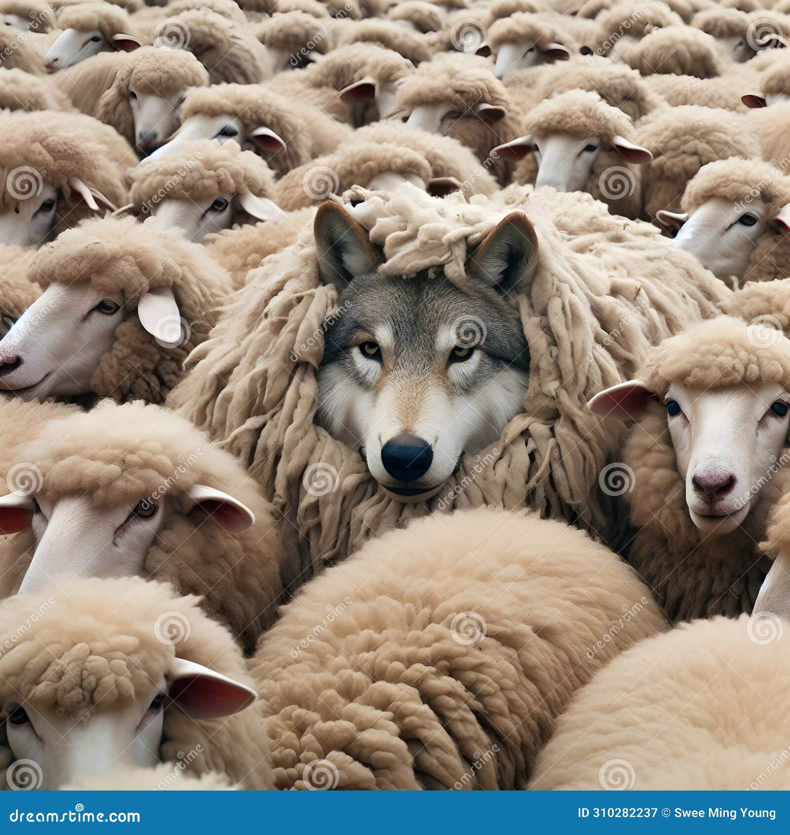 Image of False Wolf Disguises in Sheep S Skin, Leading a Flock of Sheep ...
