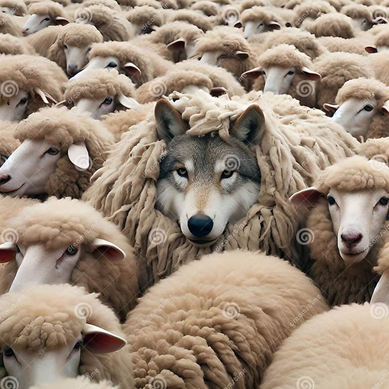 Image of False Wolf Disguises in Sheep S Skin, Leading a Flock of Sheep ...