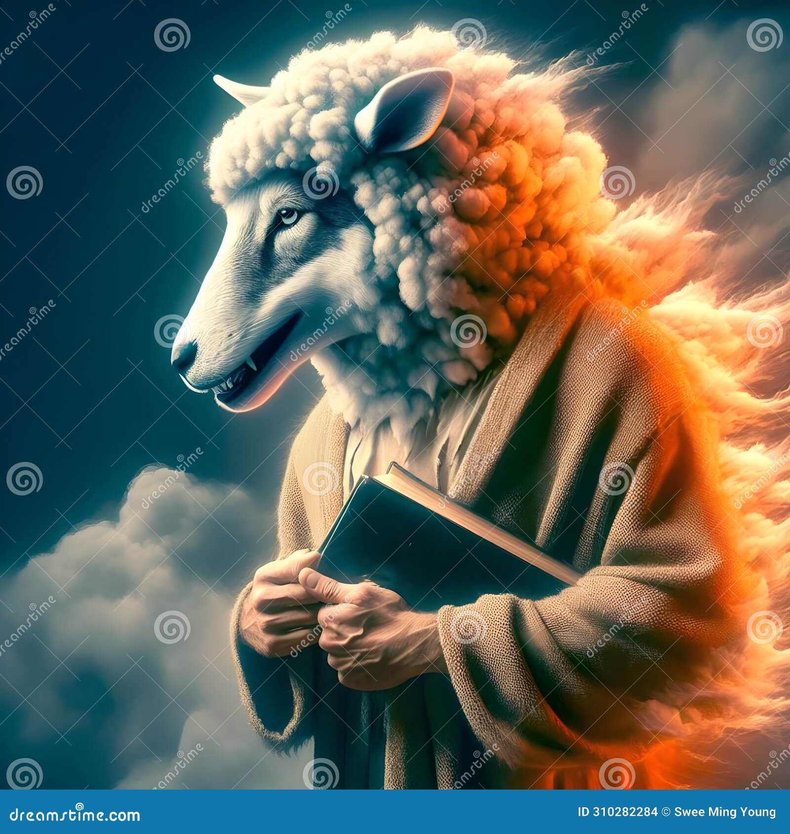 Image of False Wolf Disguises in Sheep S Skin, Leading a Flock of Sheep ...