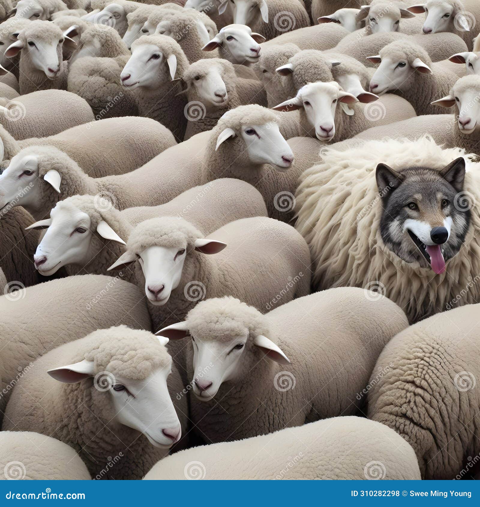 Image of False Wolf Disguises in Sheep S Skin, Leading a Flock of Sheep ...