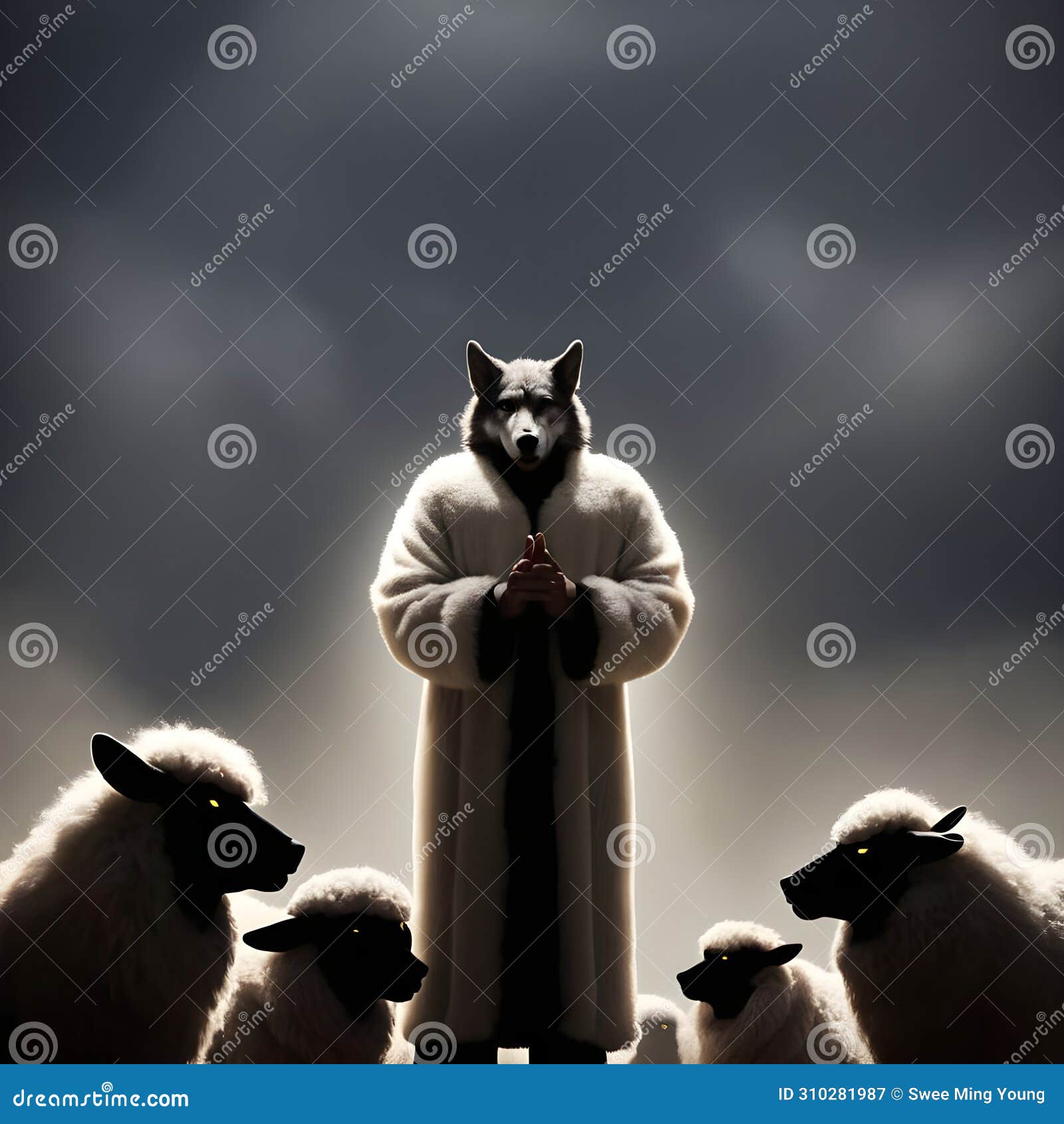 Image of False Wolf Disguises in Sheep S Skin, Leading a Flock of Sheep ...