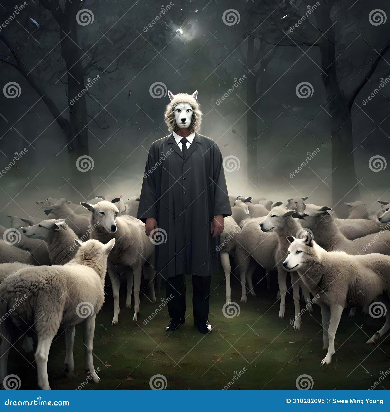 Image of False Wolf Disguises in Sheep S Skin, Leading a Flock of Sheep ...
