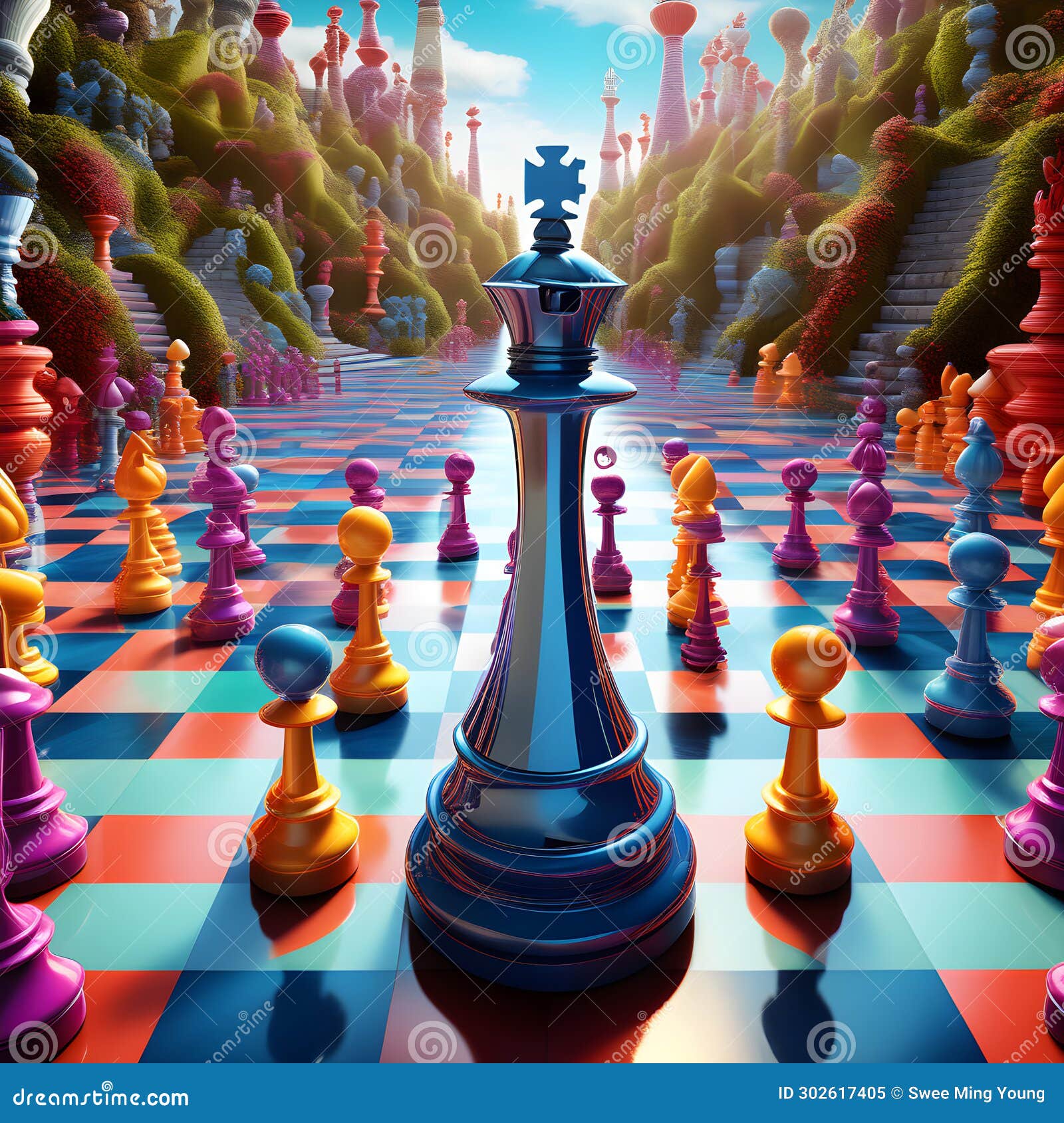 Image of a Figurative Art Chess Maze Surrealism Psychedelic in Comical ...