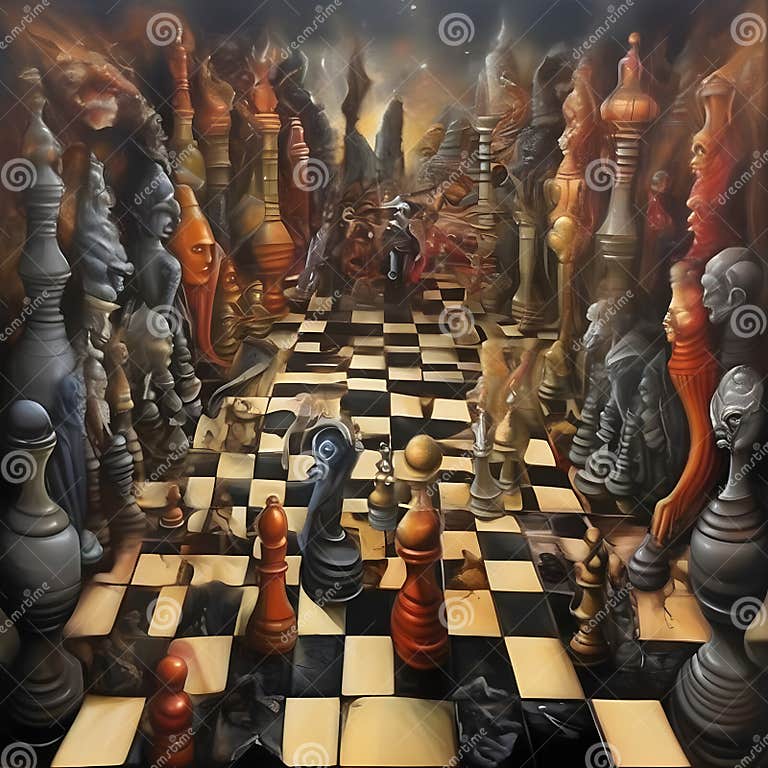 Image of a Figurative Art Chess Maze Surrealism Psychedelic in Comical ...