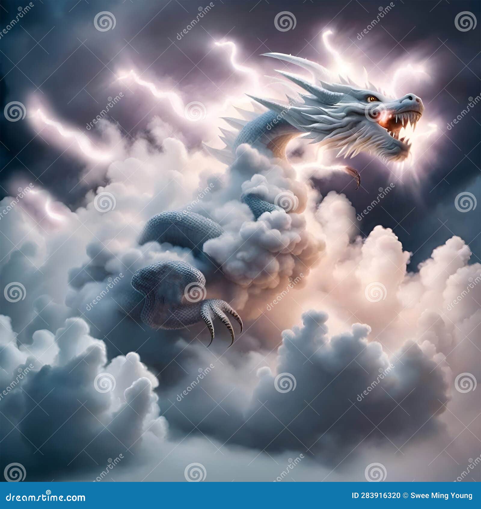 The Flutty Cloud Dragon Spirit Emerging Out of the Clouds with ...