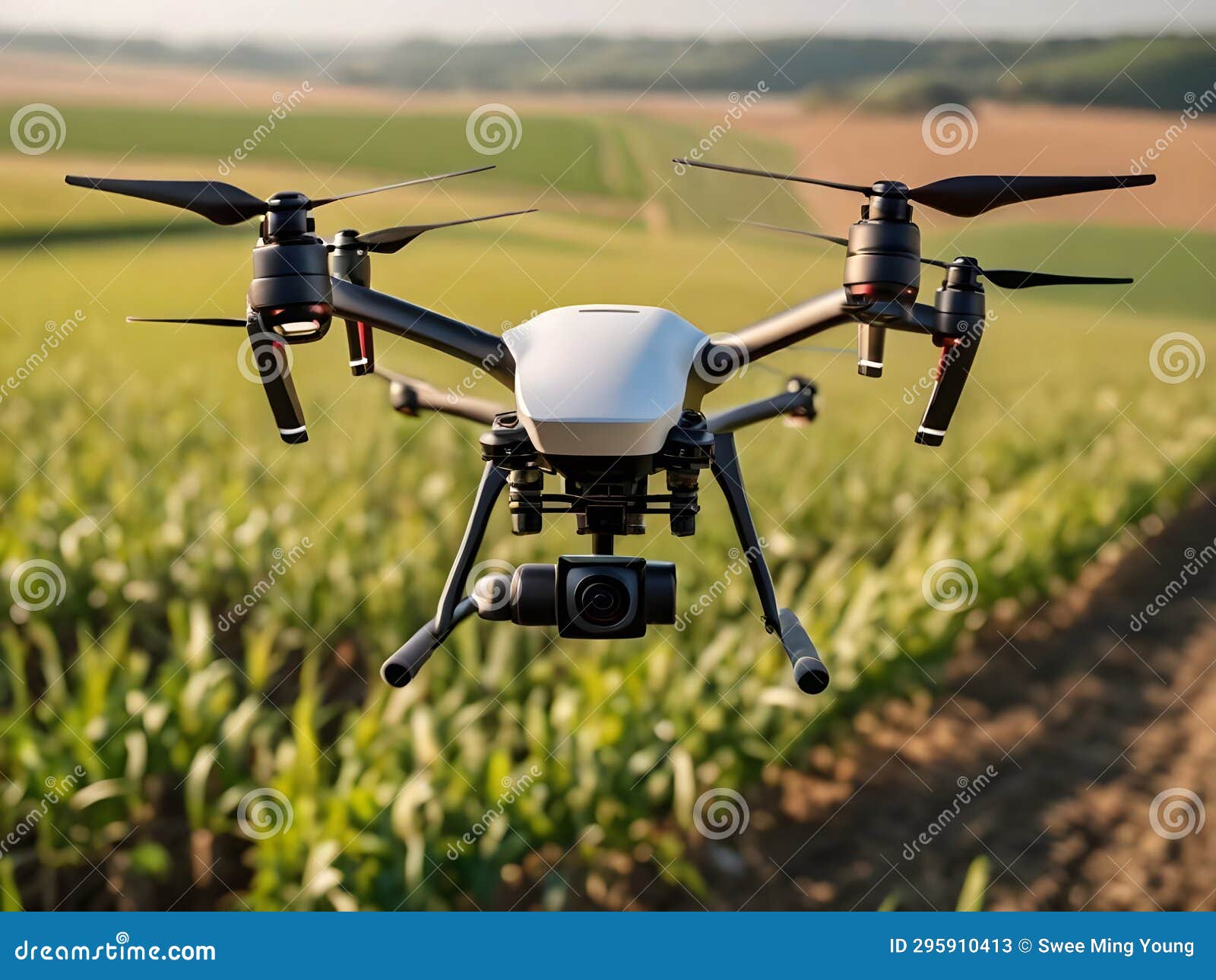 Image of Flying Drone Above the Farmland Field. Stock Illustration ...