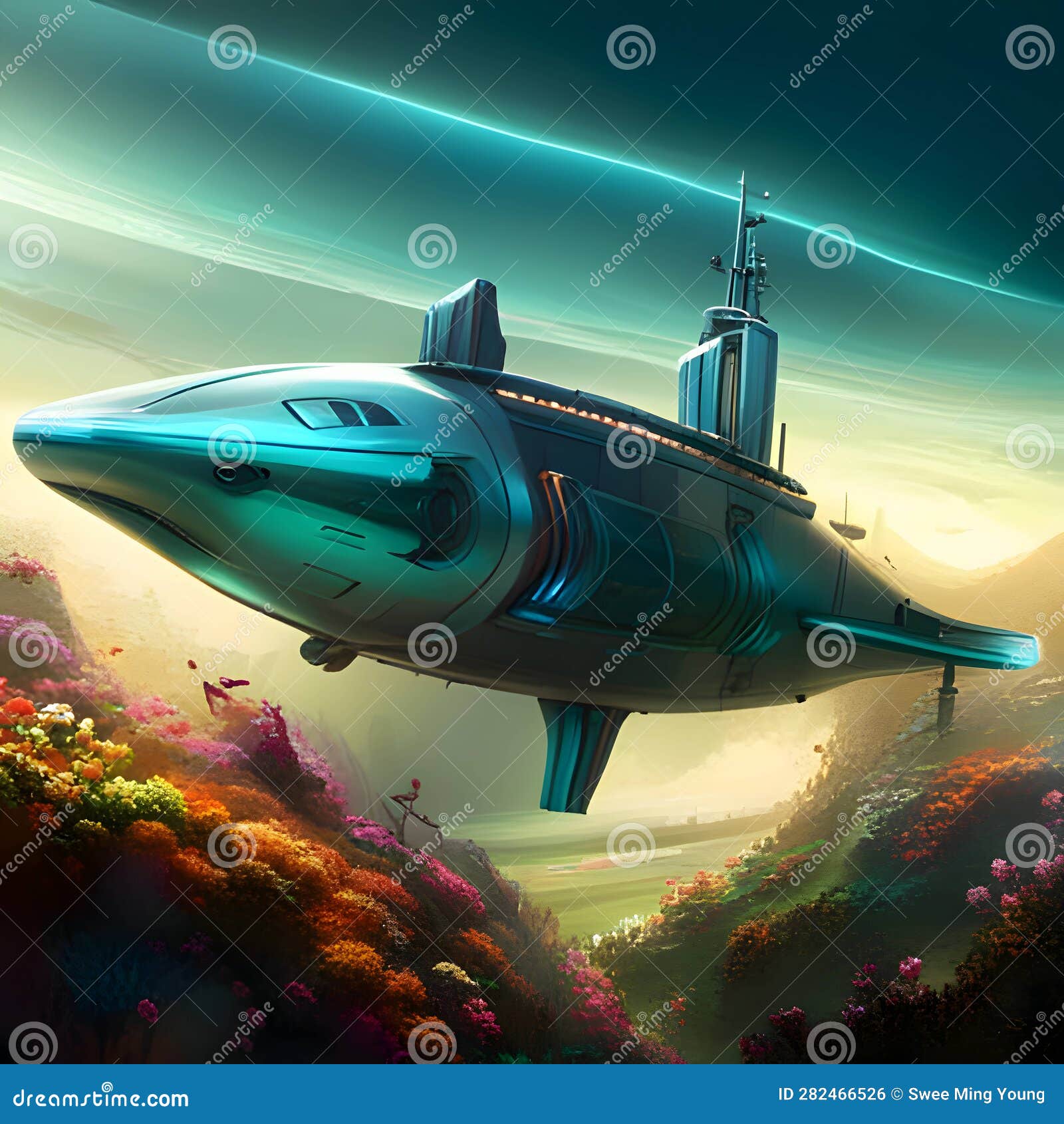 Image of the Futuristic Submarine Exploring the Coral Reef in the Deep ...
