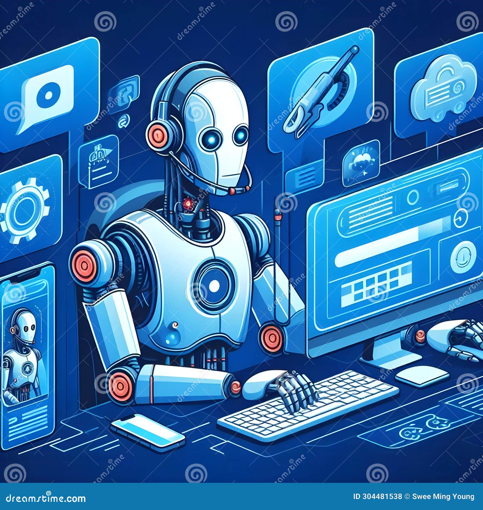 Image of the Futuristic Technical Support with Online Robot and AI ...