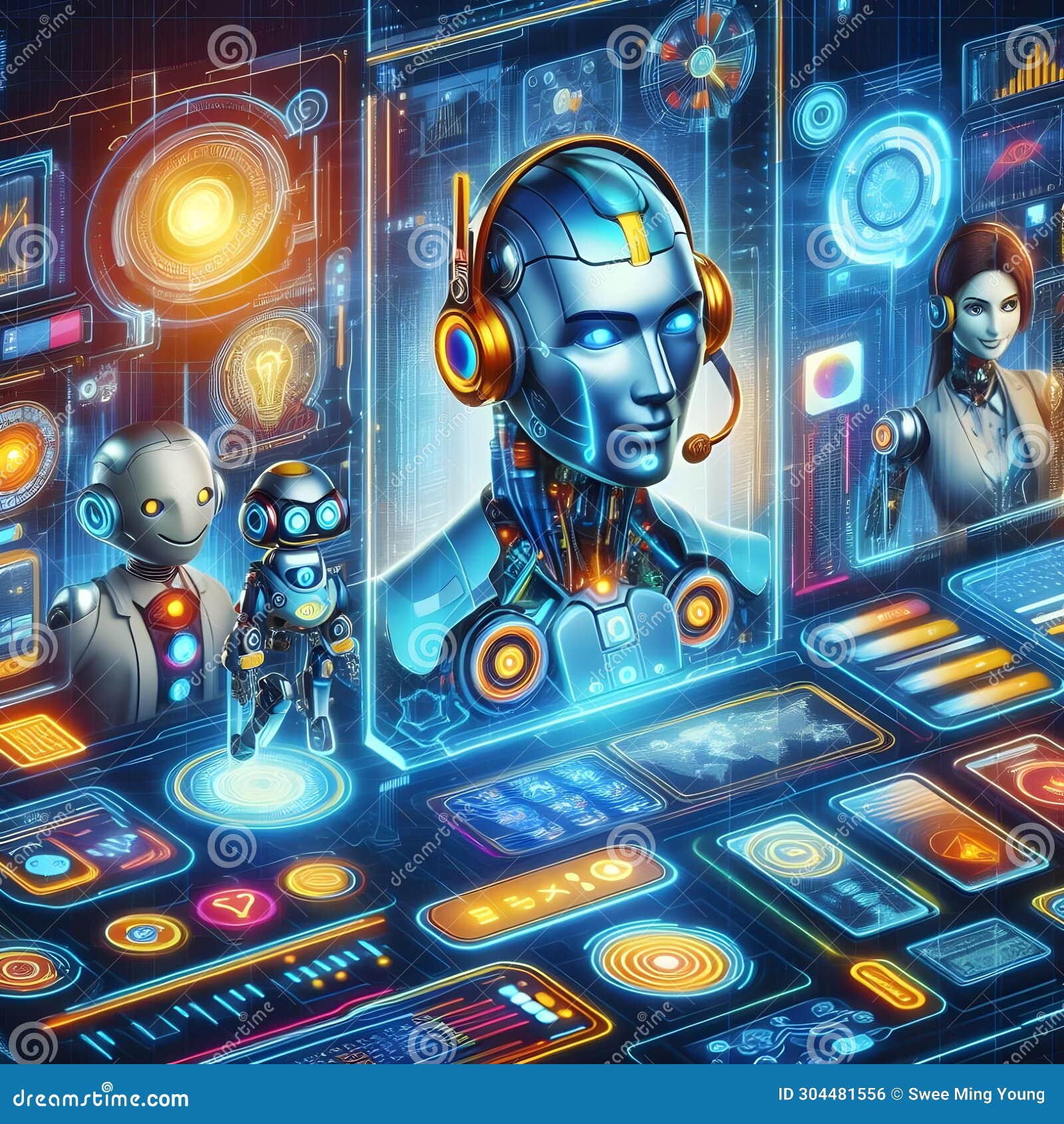 Image of the Futuristic Technical Support with Online Robot and AI ...