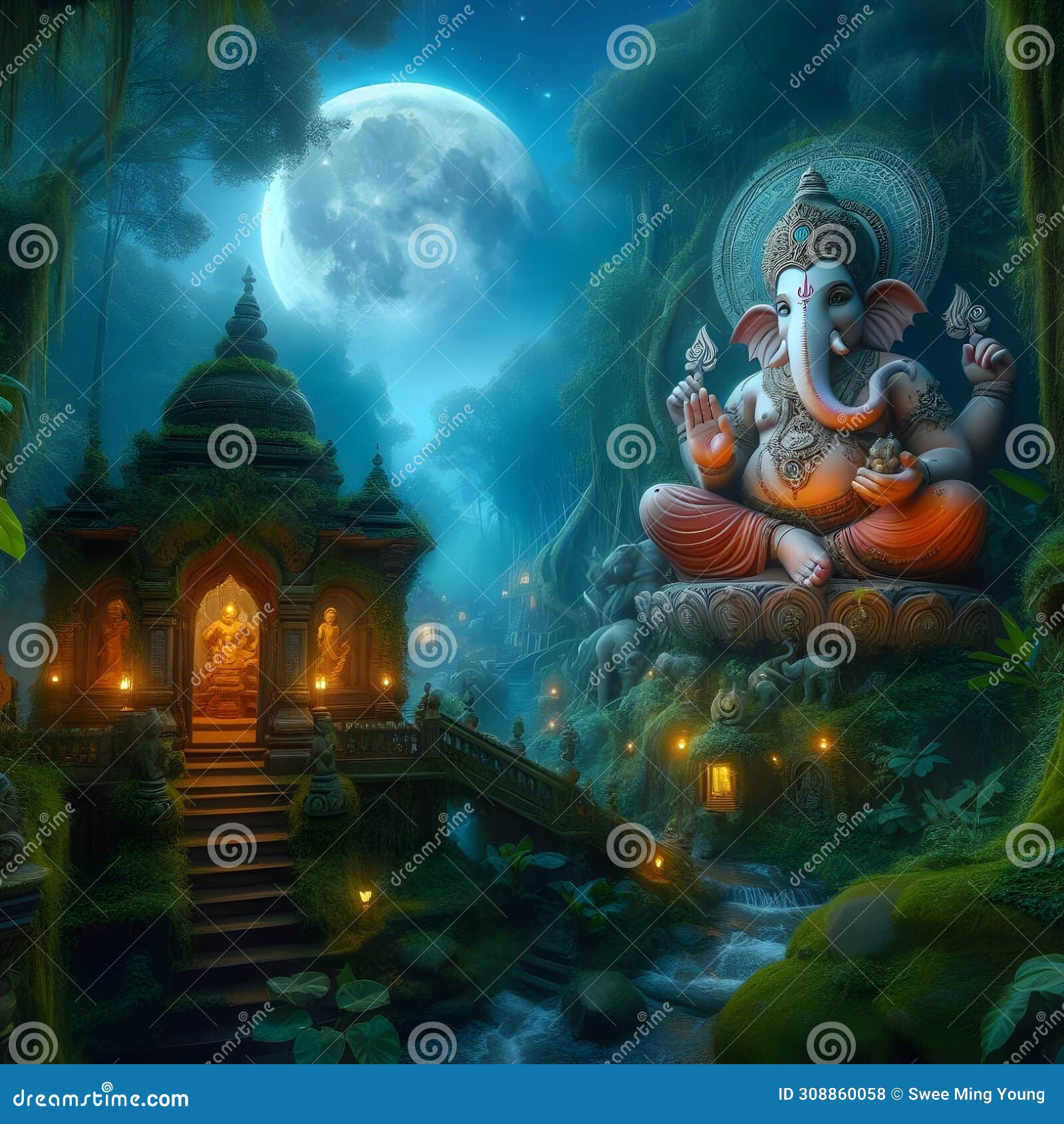 Image of Ganesha Statue in a Magical Forest in a Hidden Temple. Stock ...
