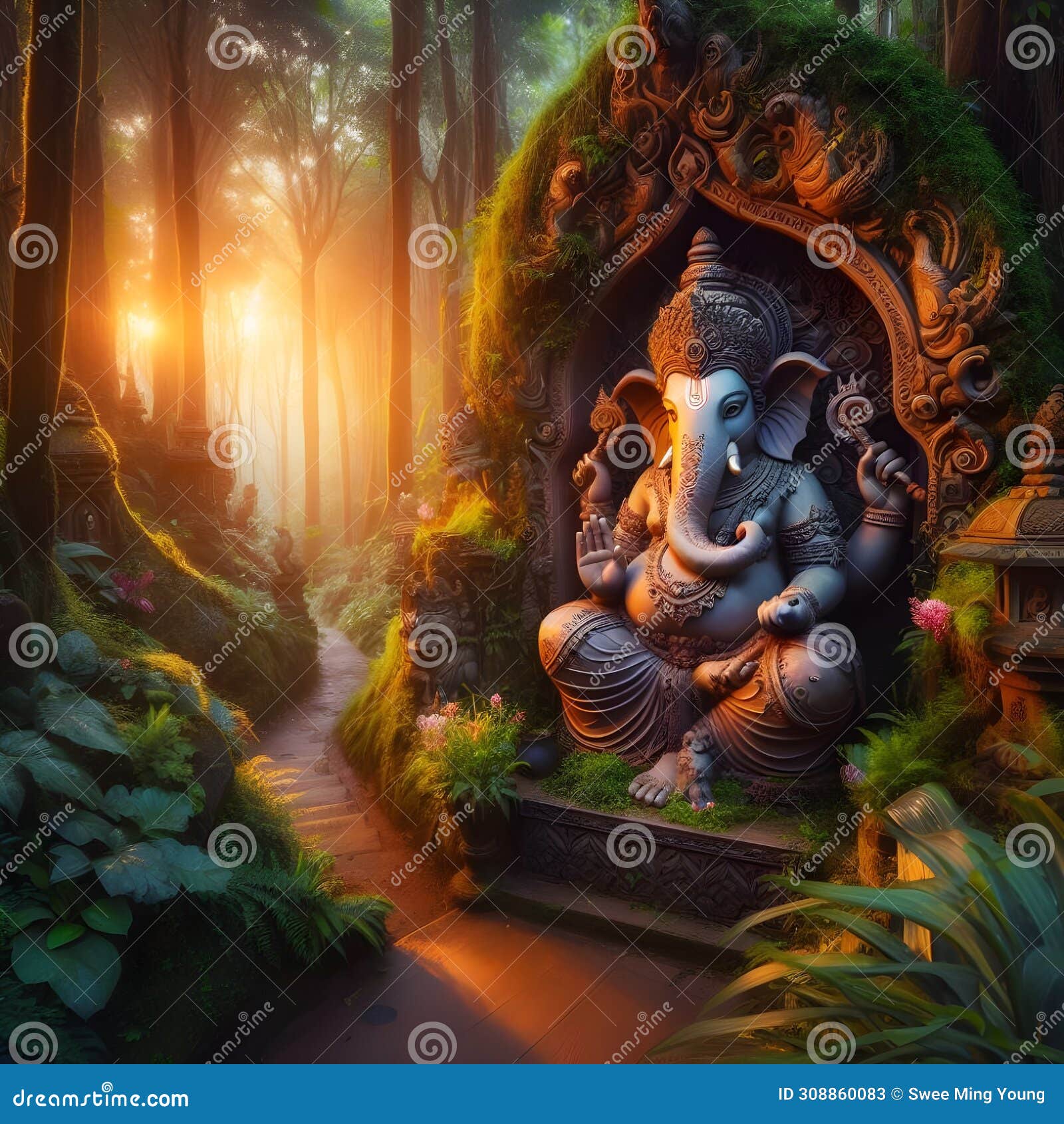 Image of Ganesha Statue in a Magical Forest in a Hidden Temple. Stock ...
