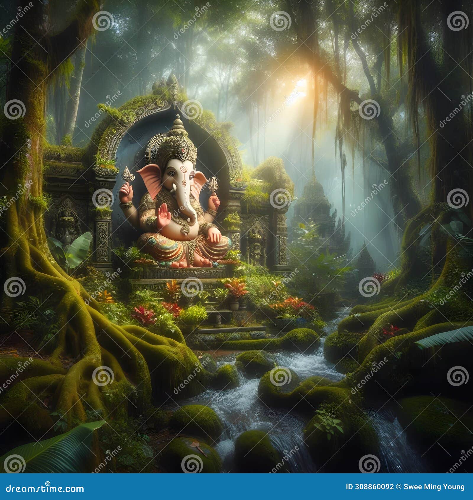 Image of Ganesha Statue in a Magical Forest in a Hidden Temple. Stock ...