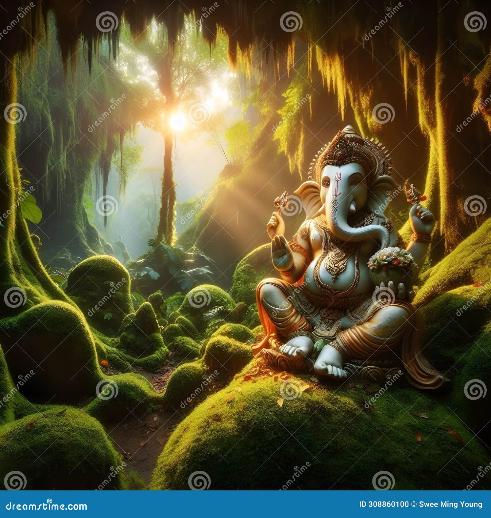 Image of Ganesha Statue in a Magical Forest in a Hidden Temple. Stock ...