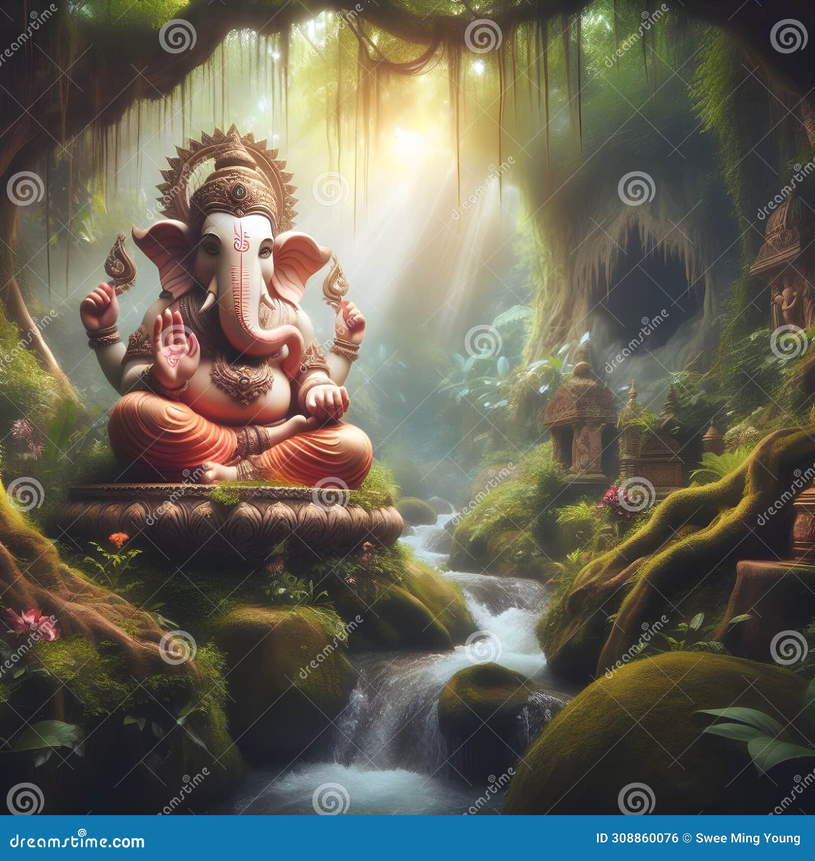 Image of Ganesha Statue in a Magical Forest in a Hidden Temple. Stock ...