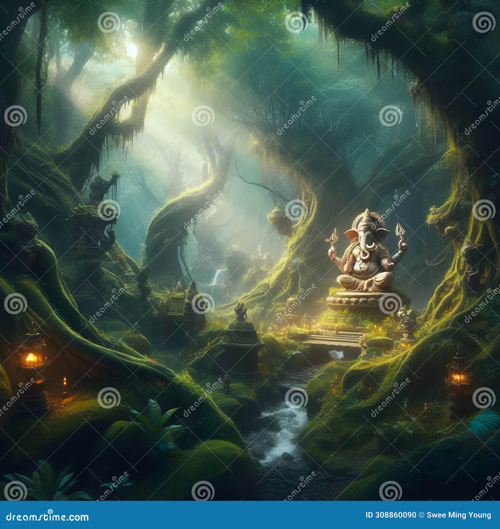 A Hidden Temple With Secret Passages Panoramic Background. Generative ...