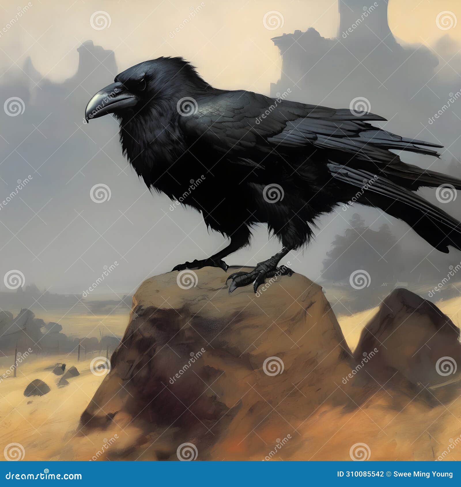 Image of a Gathering of Crows in Frazetta Style. Stock Illustration ...
