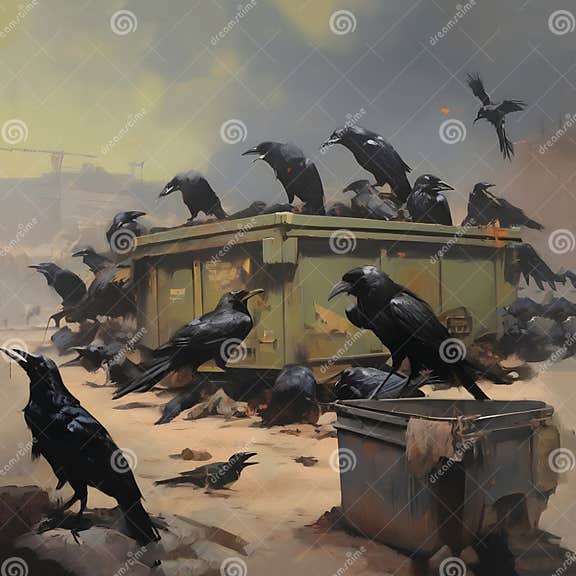 Image of a Gathering of Crows in Frazetta Style. Stock Illustration ...