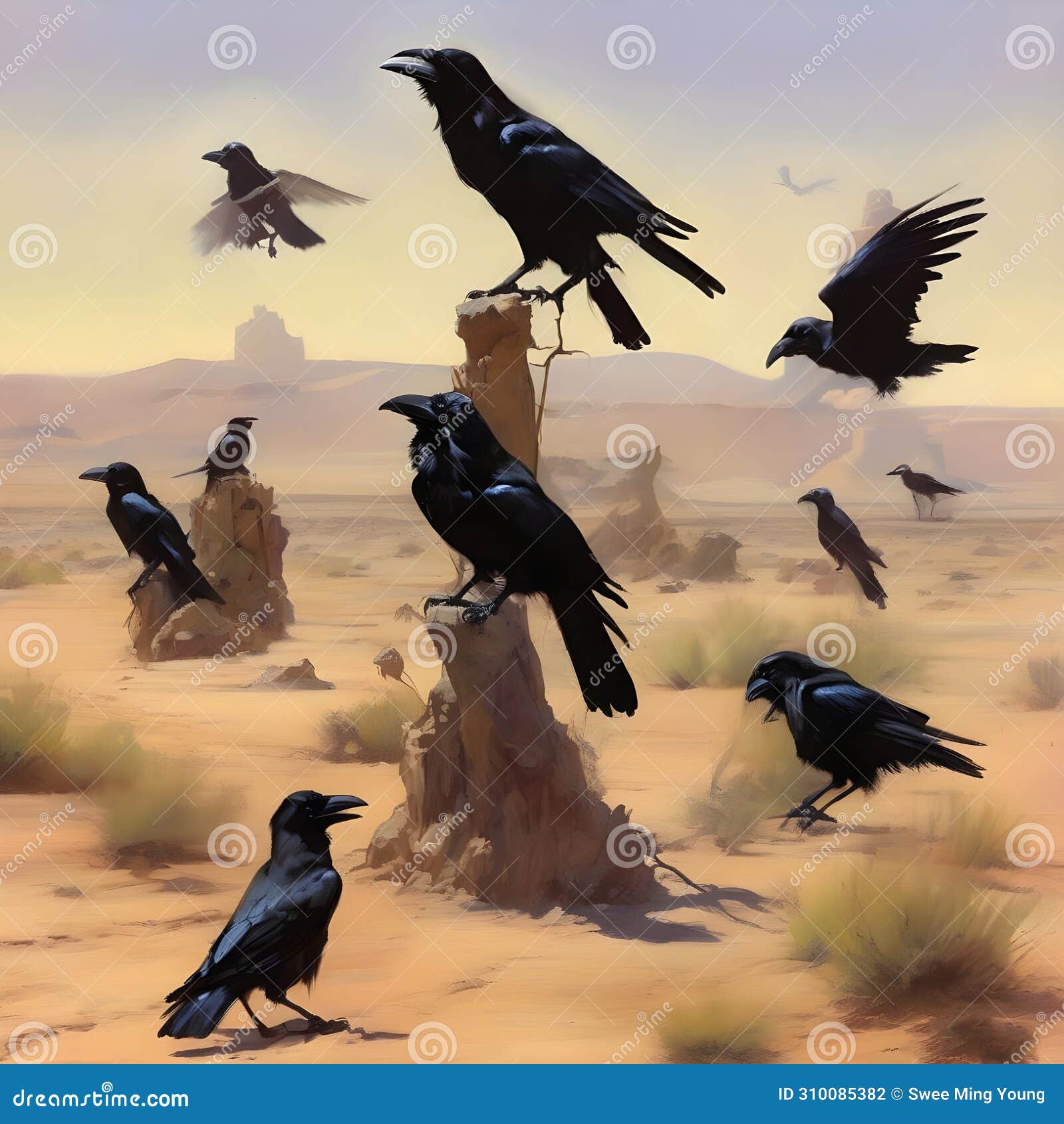 Image of a Gathering of Crows in Frazetta Style. Stock Illustration ...