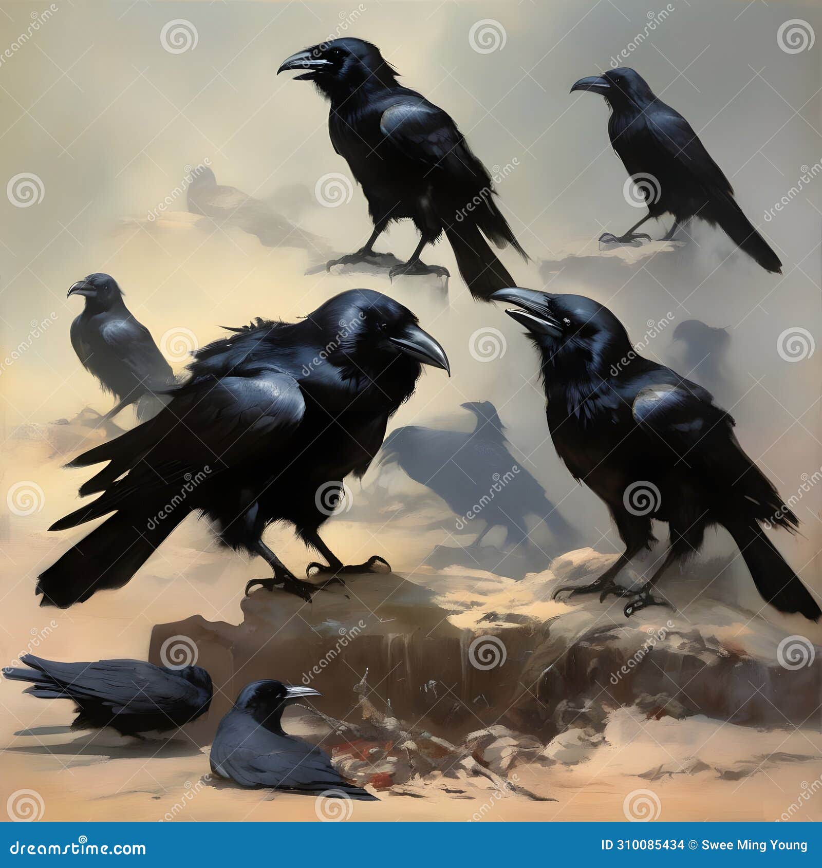 Image of a Gathering of Crows in Frazetta Style. Stock Illustration ...