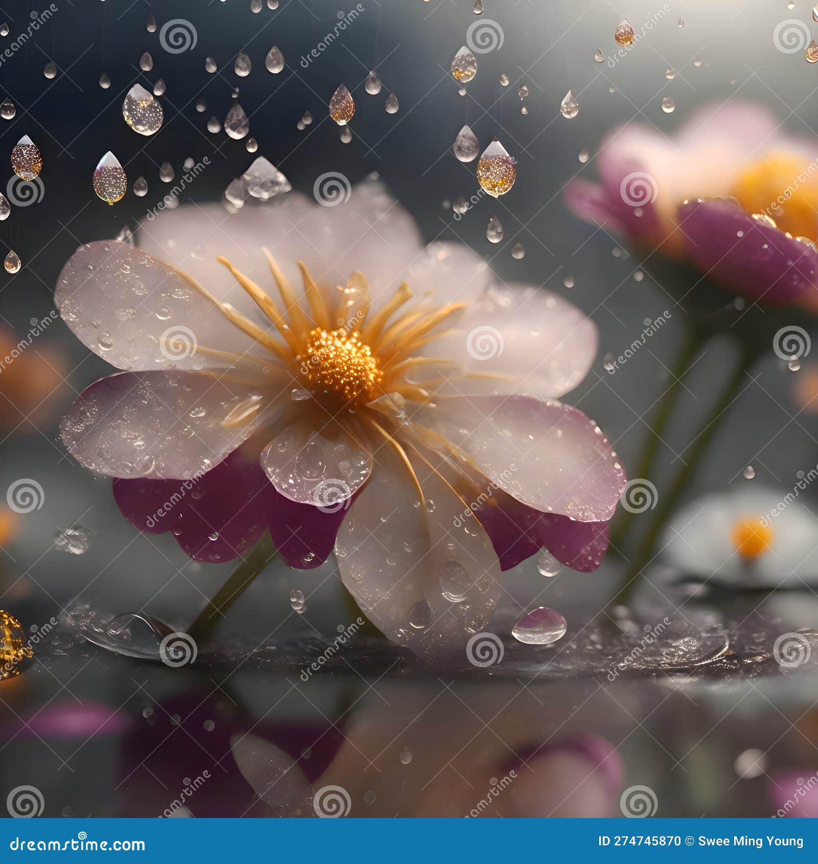 Image of the Heavy Raindrops Splattering into Translucent Petals in an ...