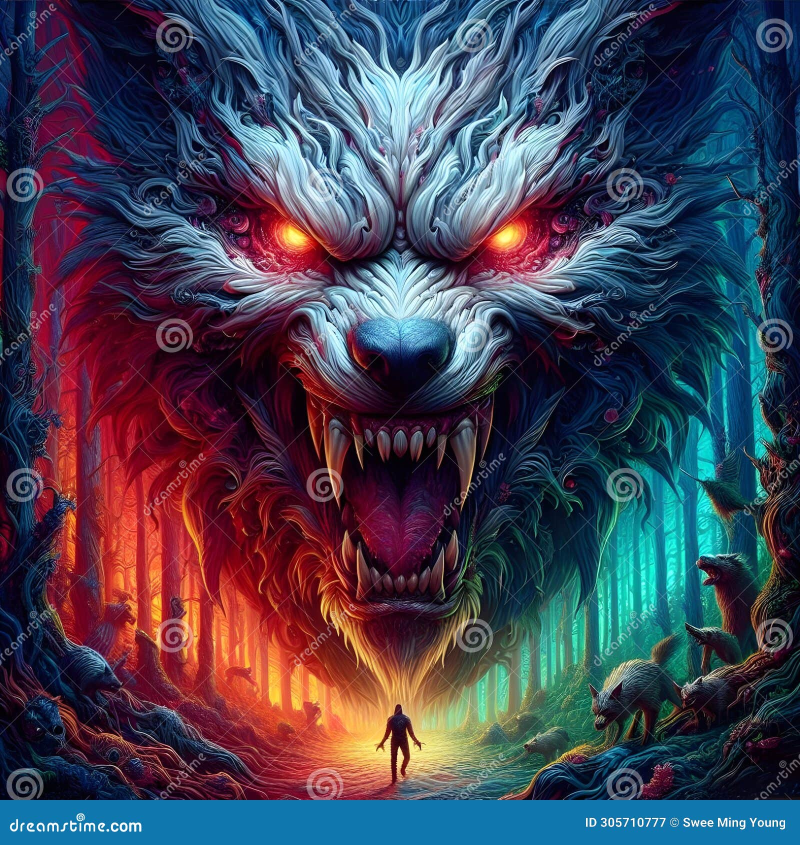 Image of a Huge Fierce Werewolf is Shown and Running Wild in the Dark ...