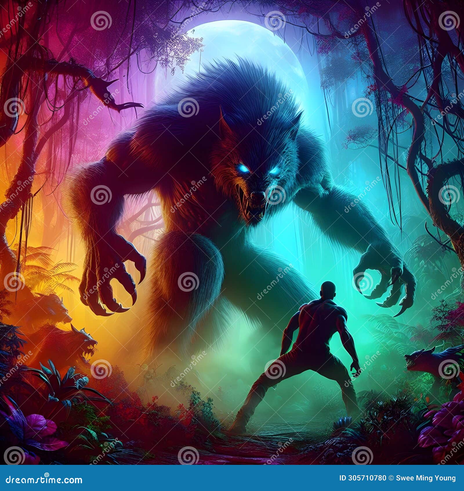 Image of a Huge Fierce Werewolf is Shown and Running Wild in the Dark ...