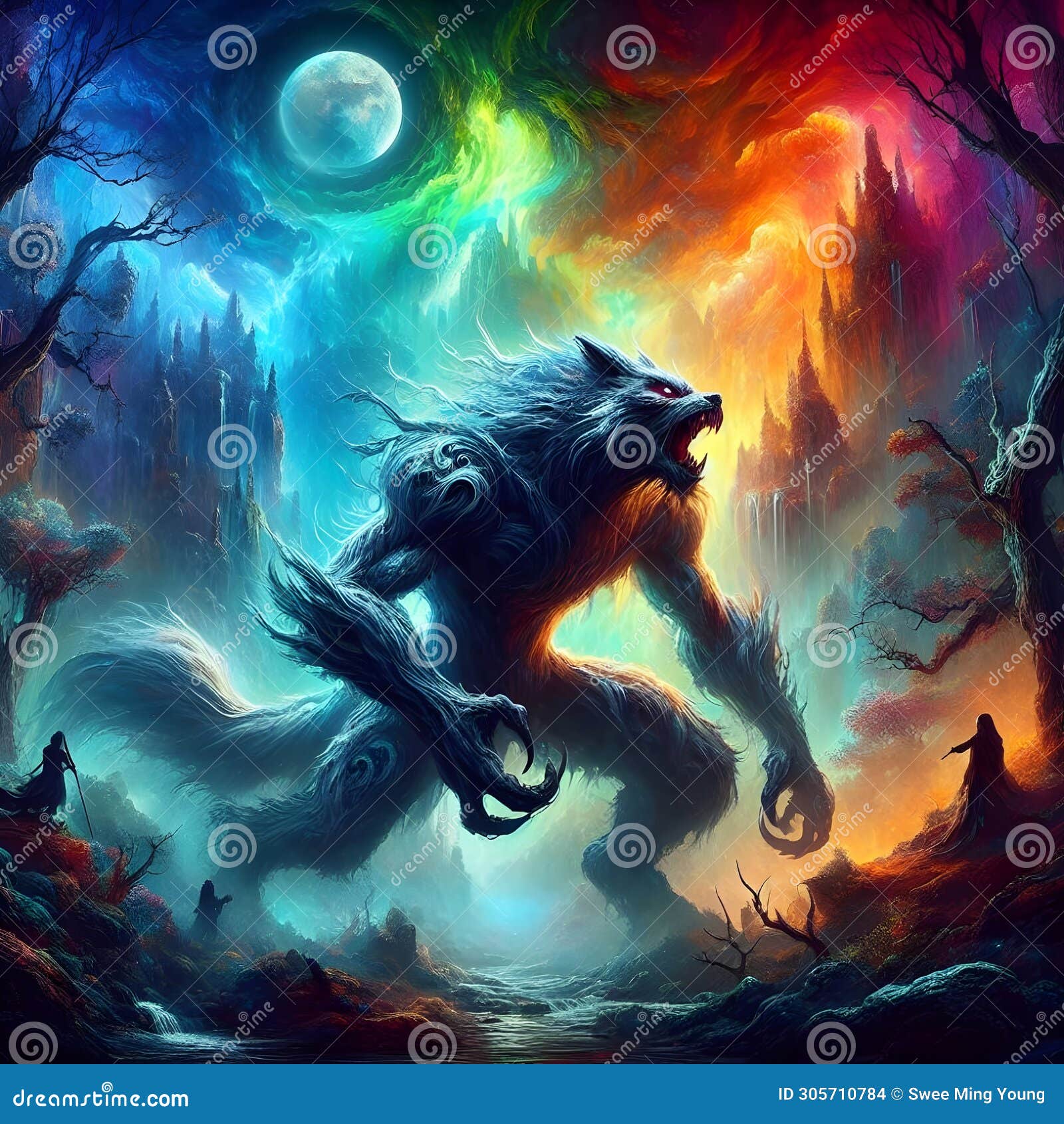 Image of a Huge Fierce Werewolf is Shown and Running Wild in the Dark ...