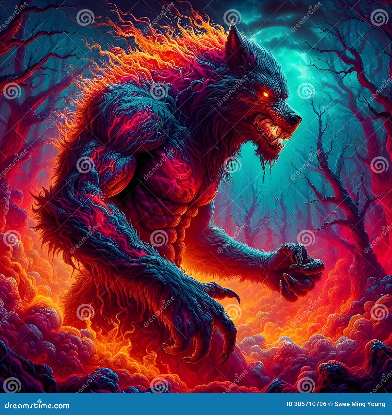 Image of a Huge Fierce Werewolf is Shown and Running Wild in the Dark ...