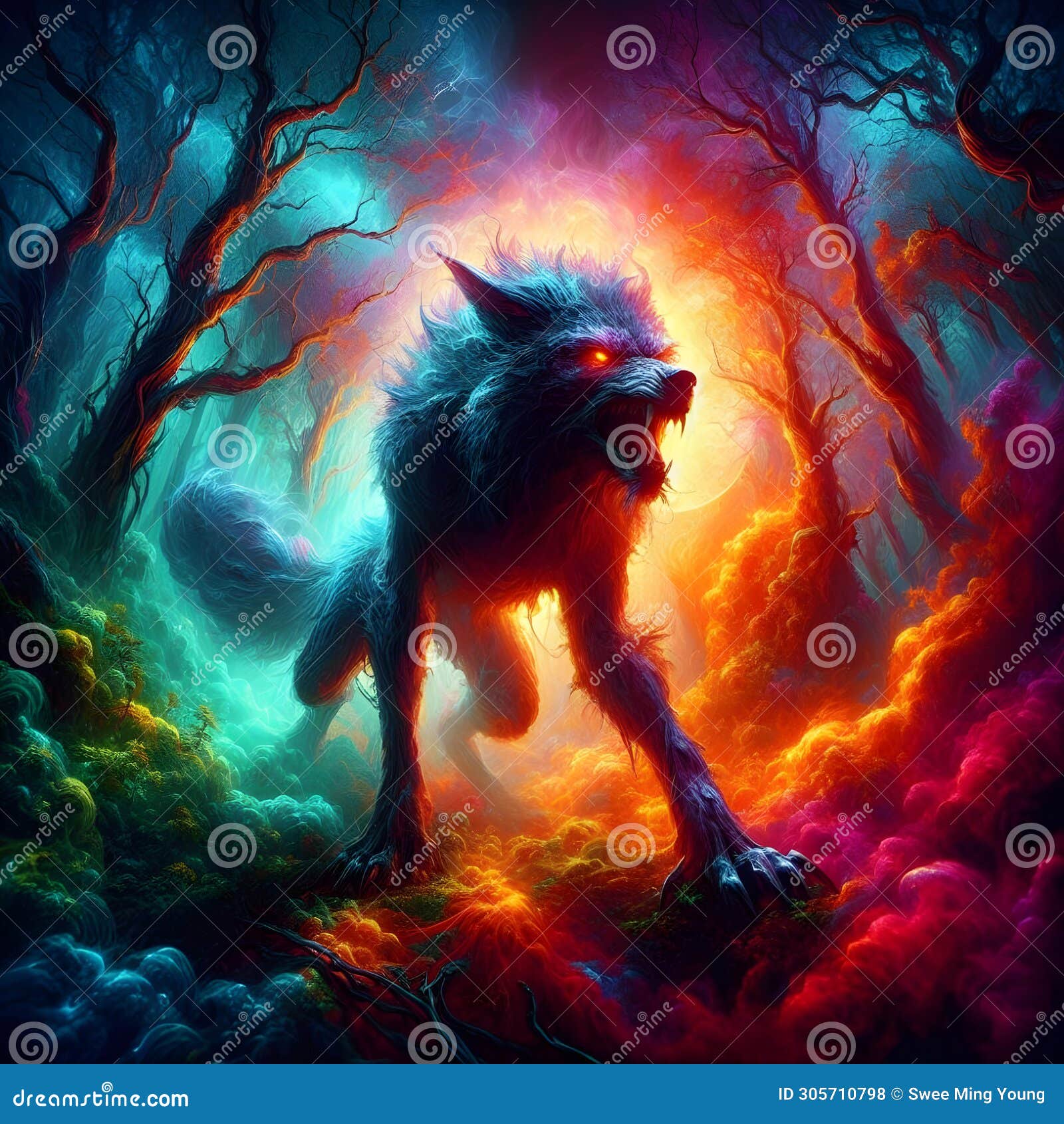 Image of a Huge Fierce Werewolf is Shown and Running Wild in the Dark ...