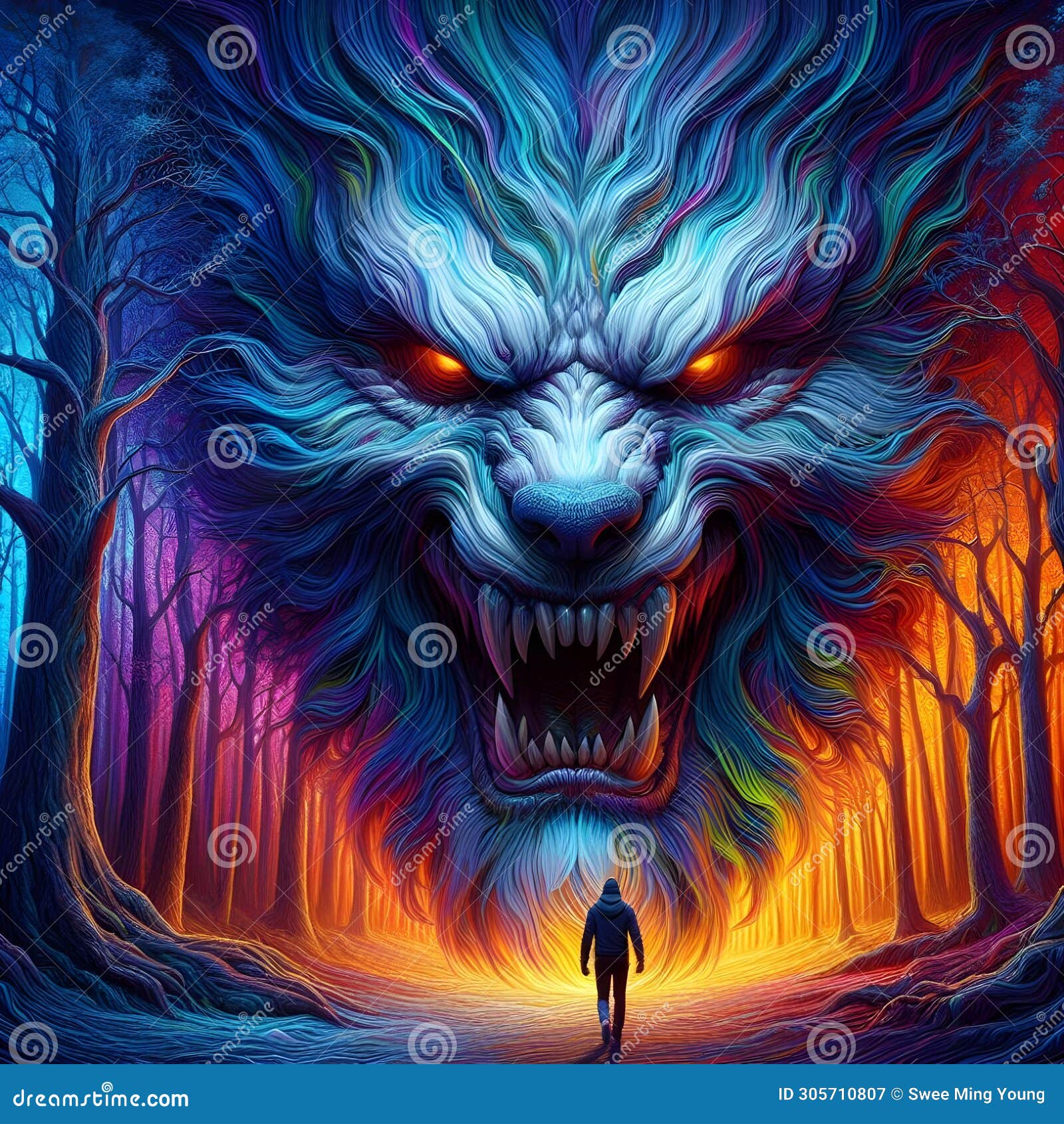 Image of a Huge Fierce Werewolf is Shown and Running Wild in the Dark ...