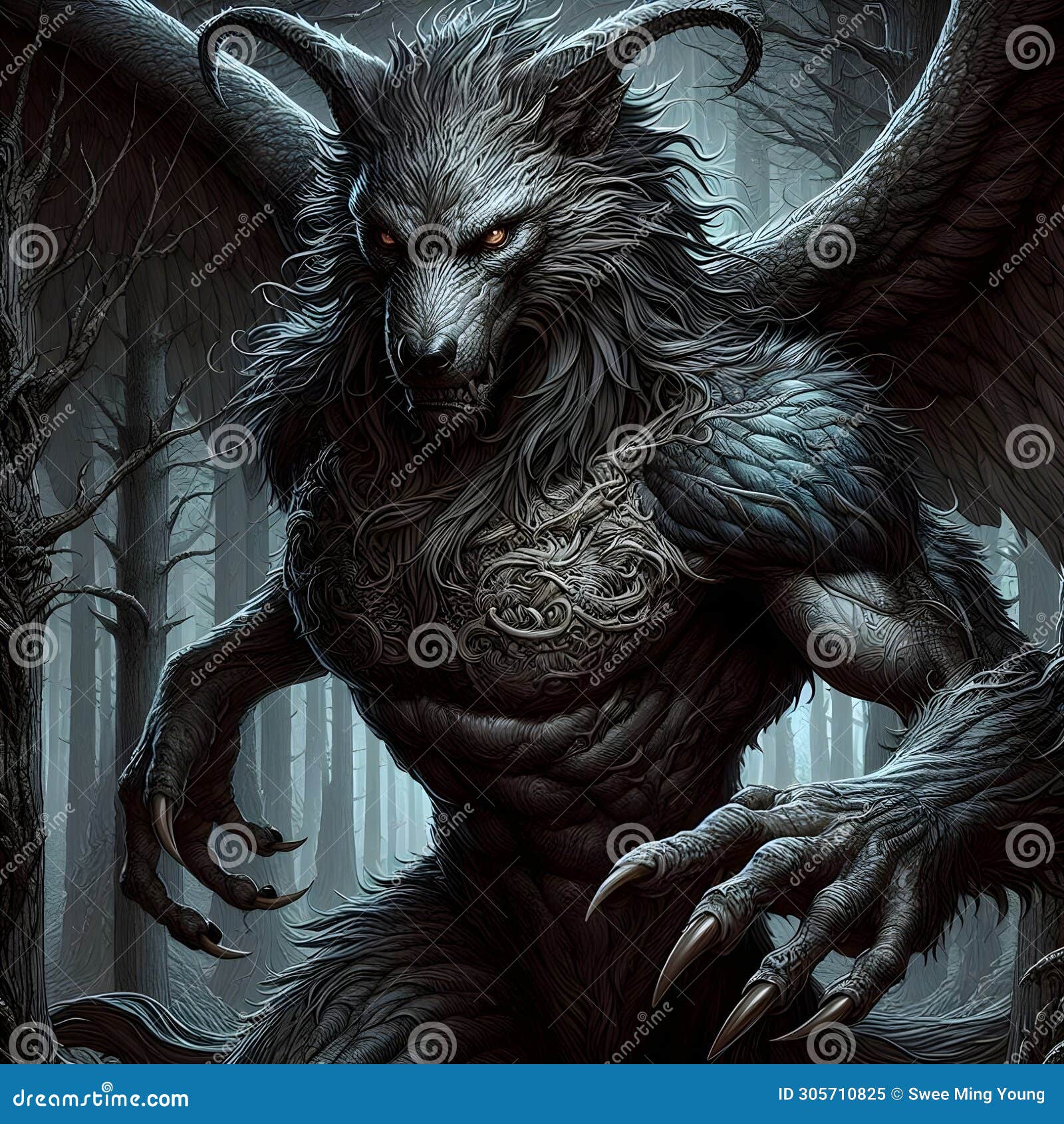 Image of a Huge Fierce Werewolf is Shown and Running Wild in the Dark ...