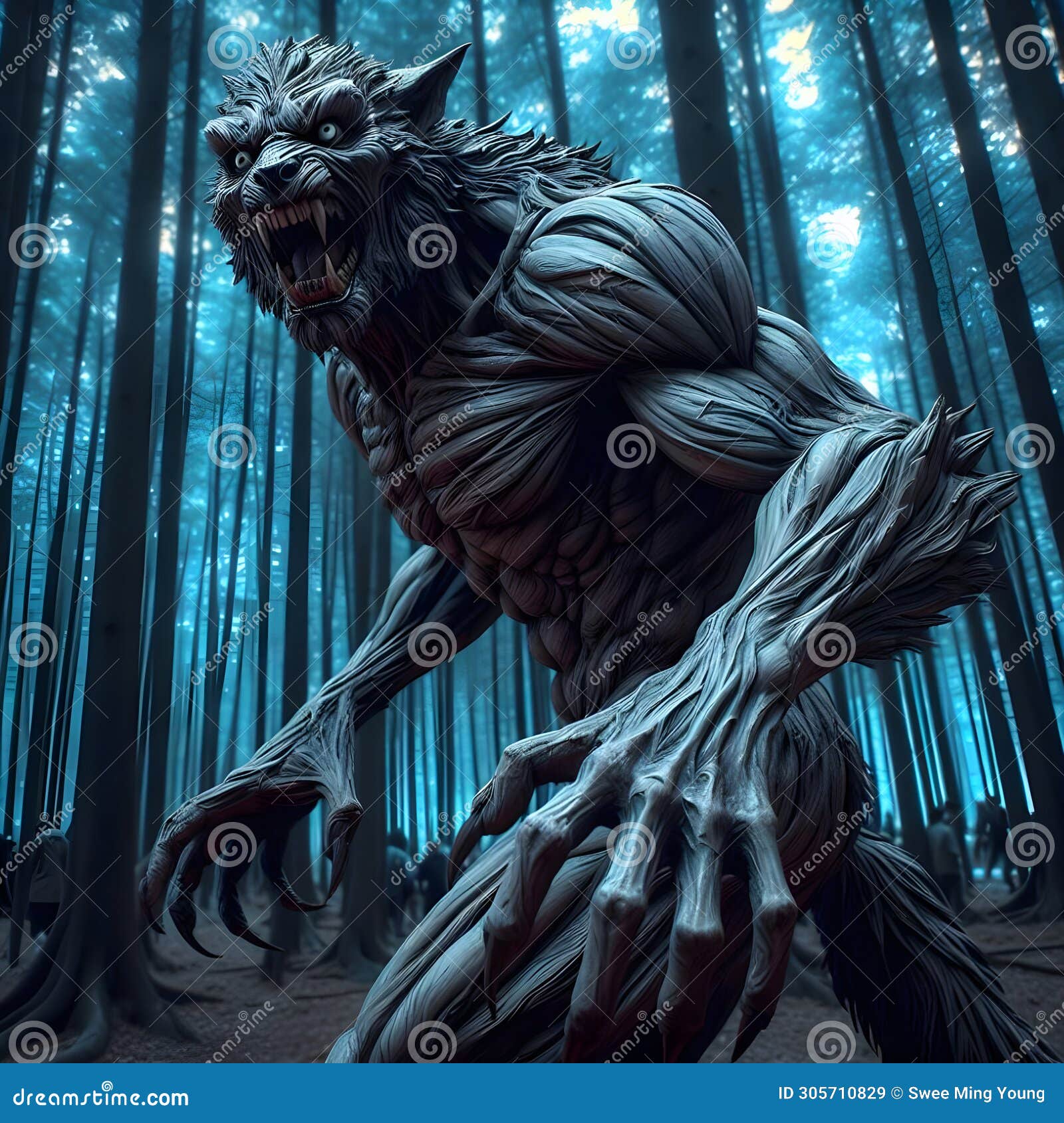 Image of a Huge Fierce Werewolf is Shown and Running Wild in the Dark ...