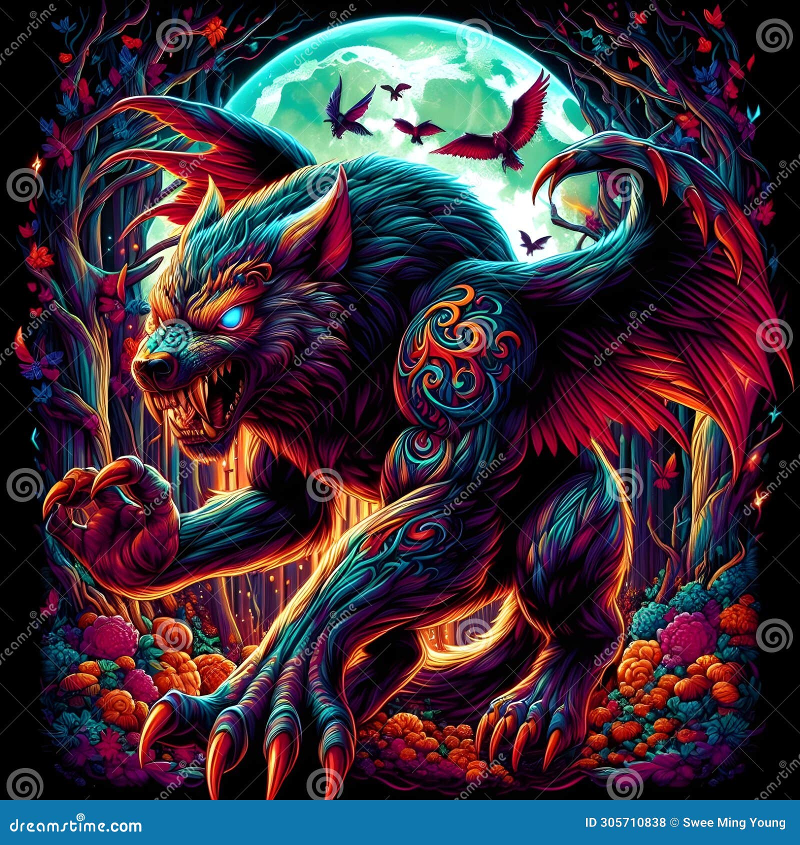 Image of a Huge Fierce Werewolf is Shown and Running Wild in the Dark ...