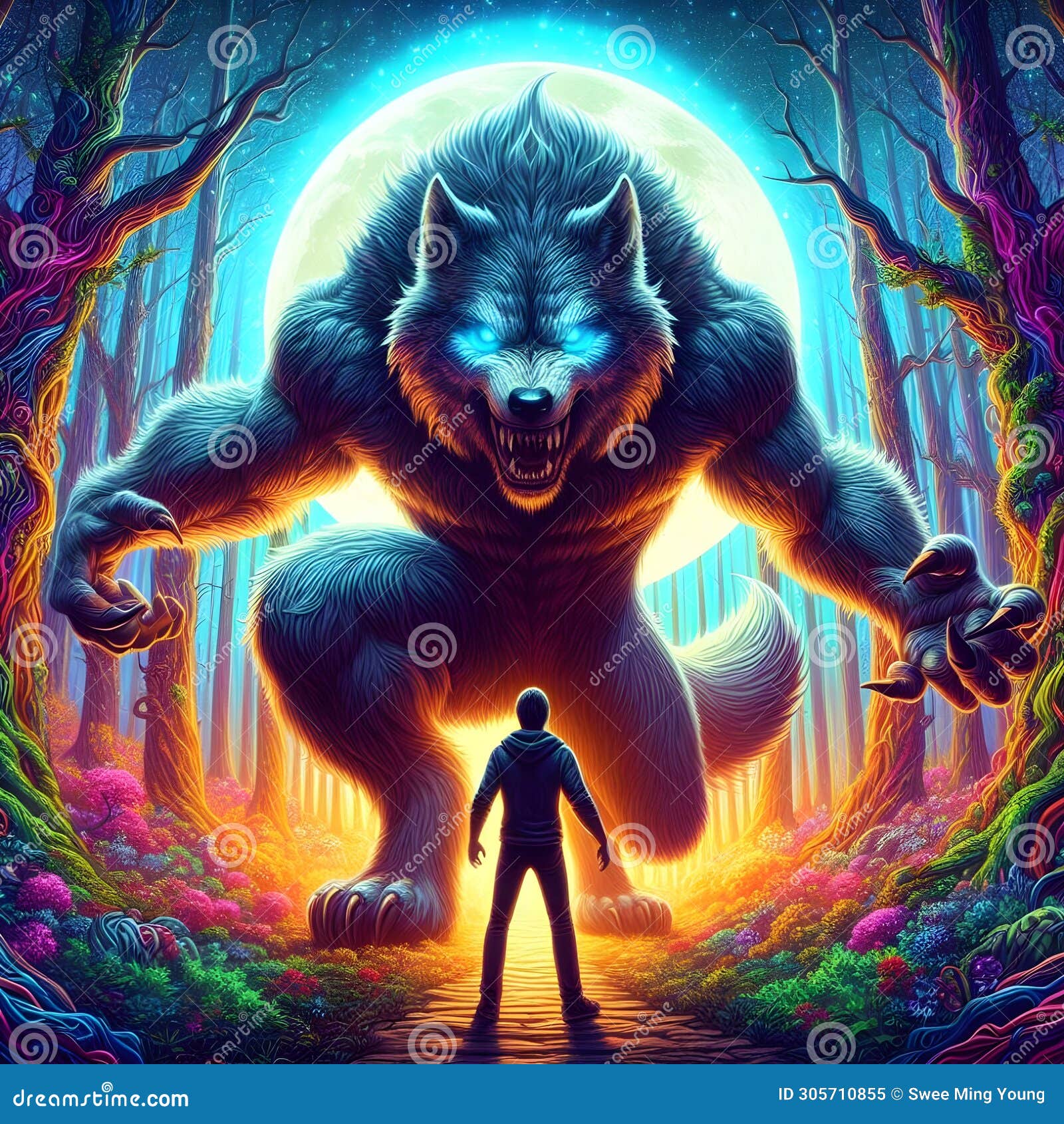 Image of a Huge Fierce Werewolf is Shown and Running Wild in the Dark ...