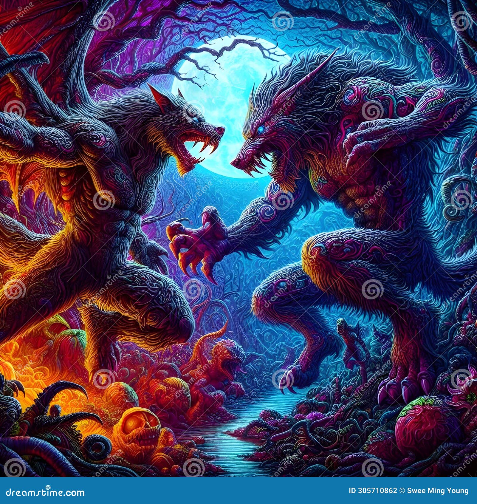 Image of a Huge Fierce Werewolf is Shown and Running Wild in the Dark ...