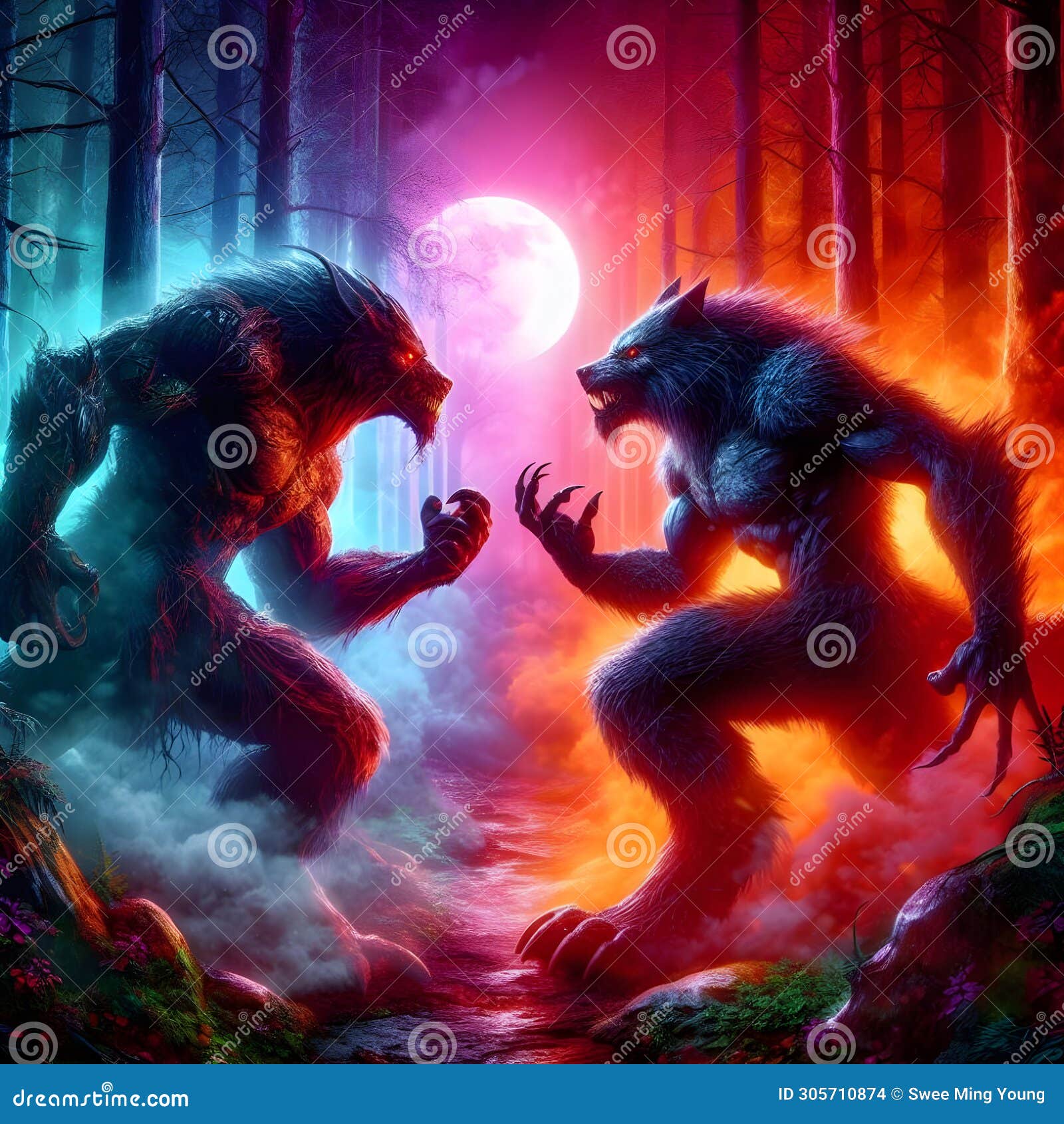 Image of a Huge Fierce Werewolf is Shown and Running Wild in the Dark ...