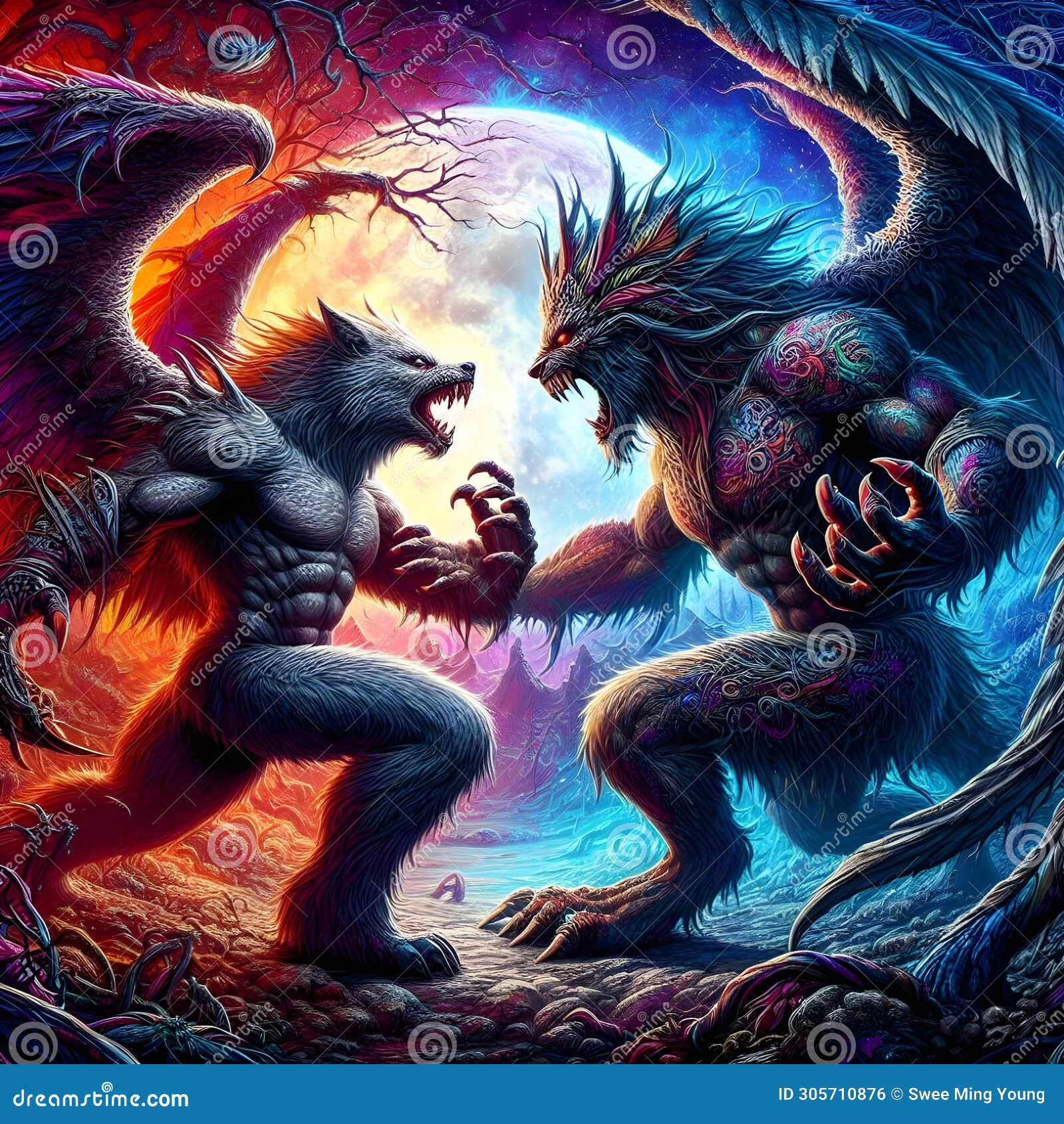 Image of a Huge Fierce Werewolf is Shown and Running Wild in the Dark ...
