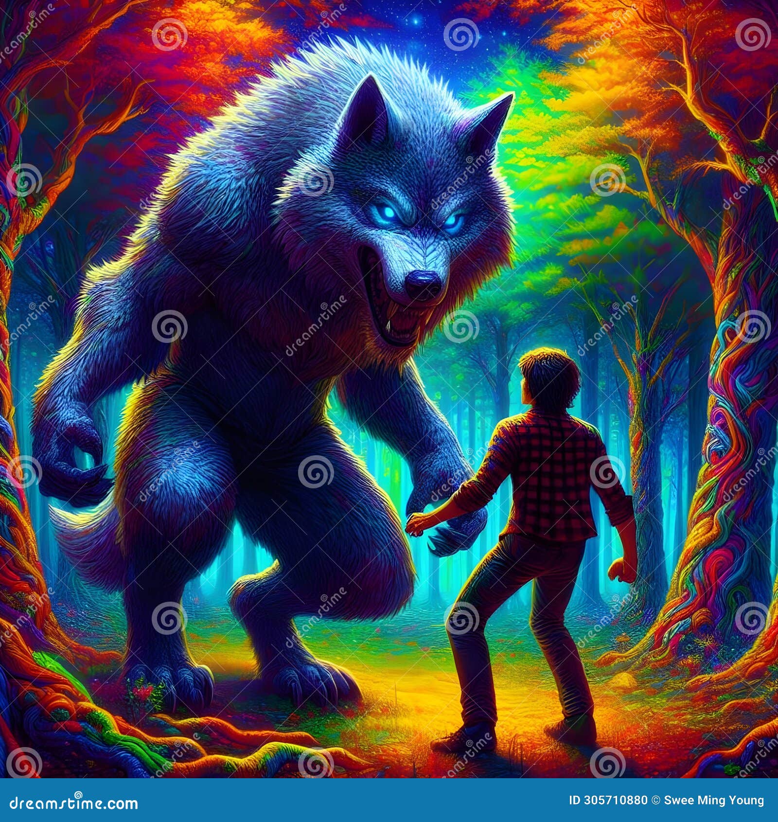 Image of a Huge Fierce Werewolf is Shown and Running Wild in the Dark ...