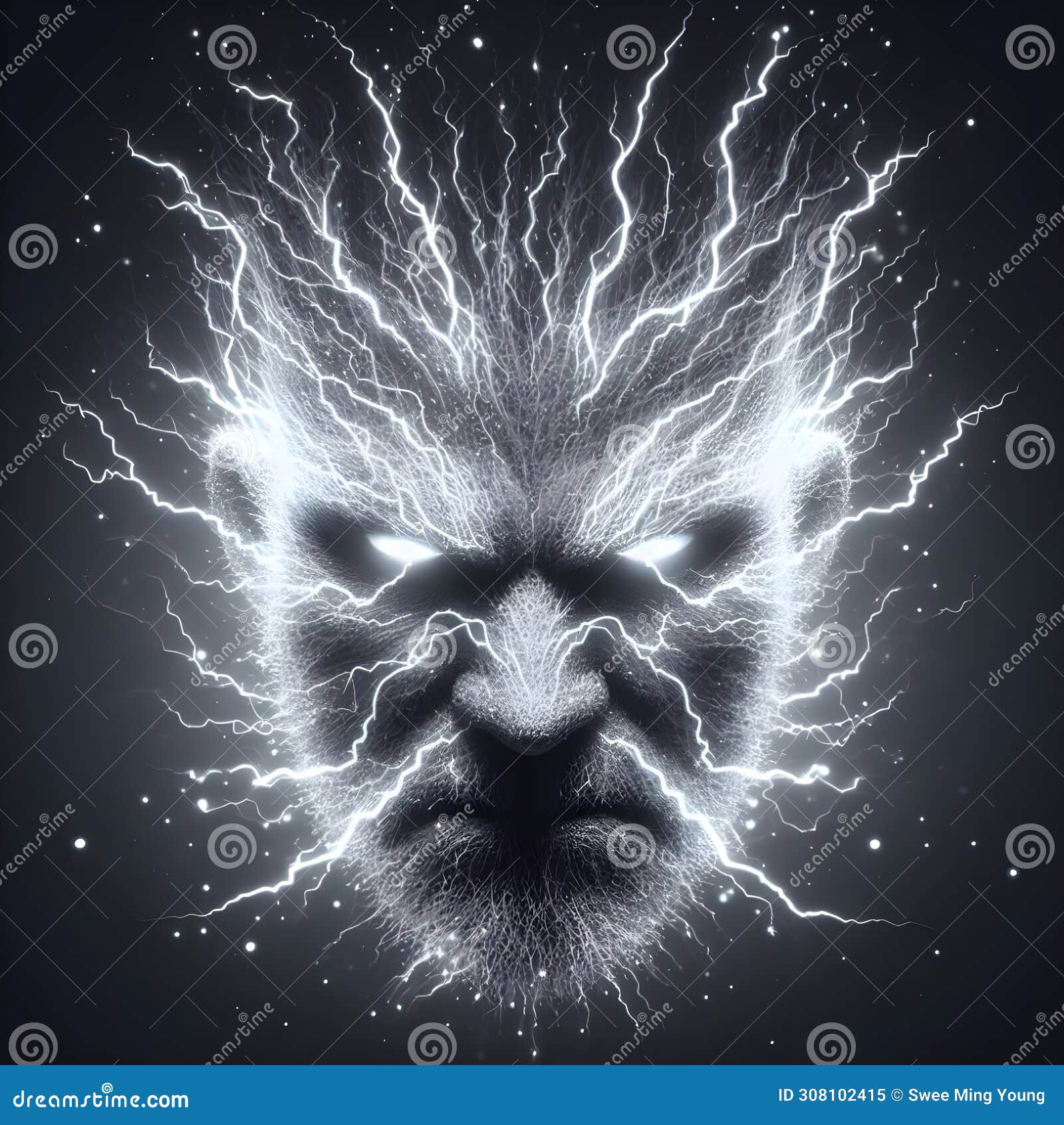 Image of Human Angry Face Made from Lightning. Stock Illustration ...