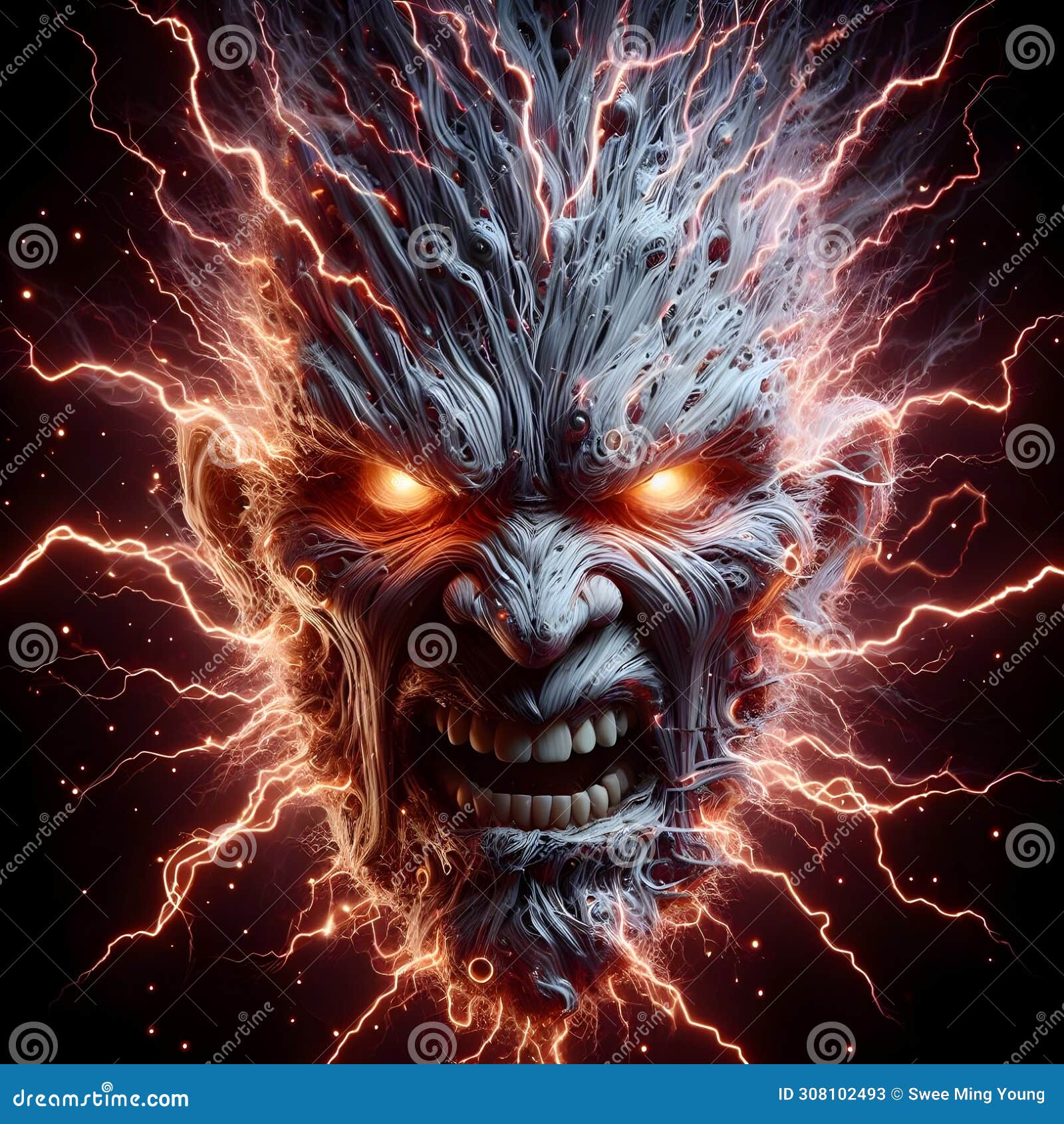 Image of Human Angry Face Made from Lightning. Stock Illustration ...
