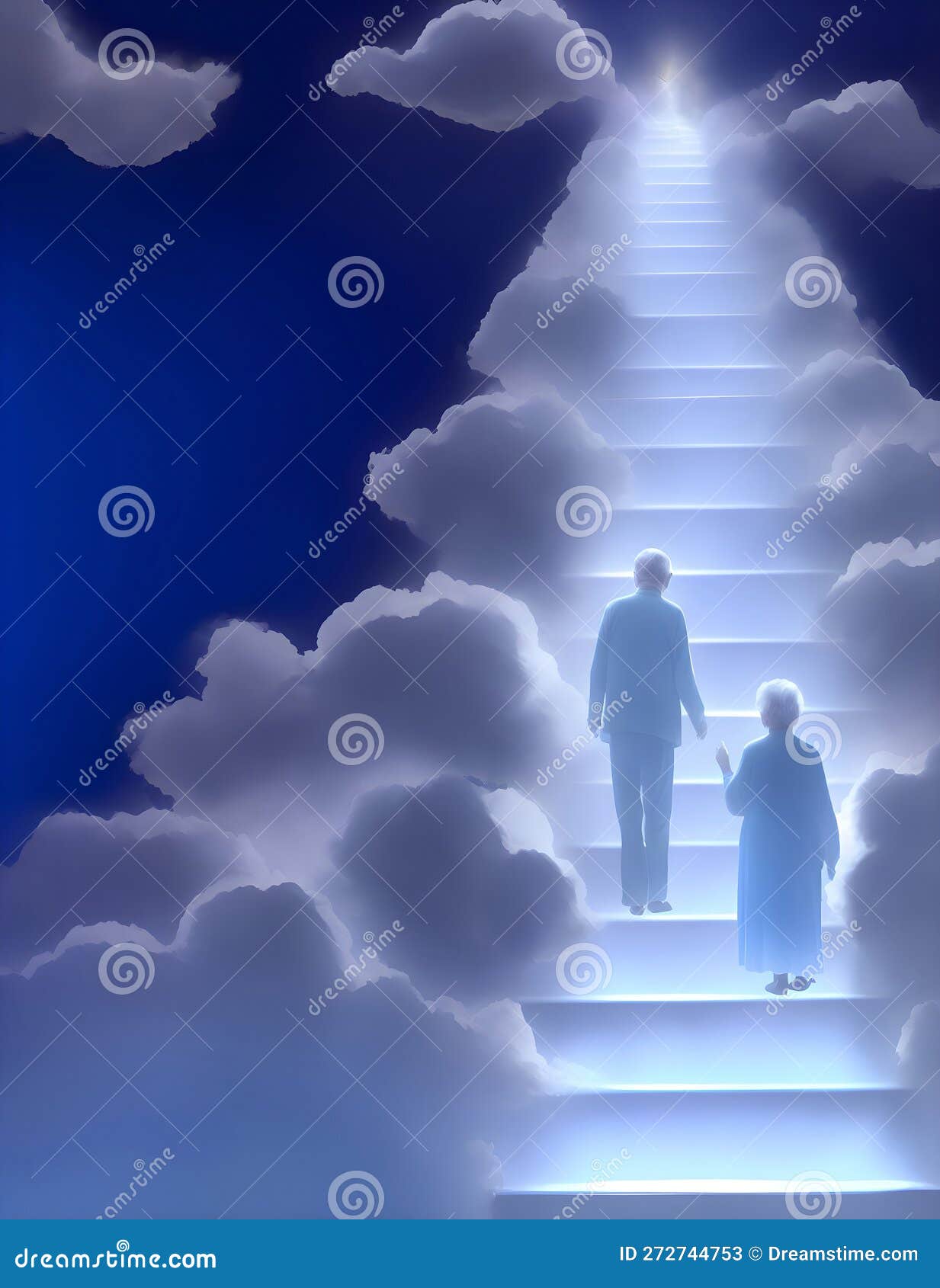 The Human Figures Ascend a Stairway of Clouds To Reach the Heaven ...