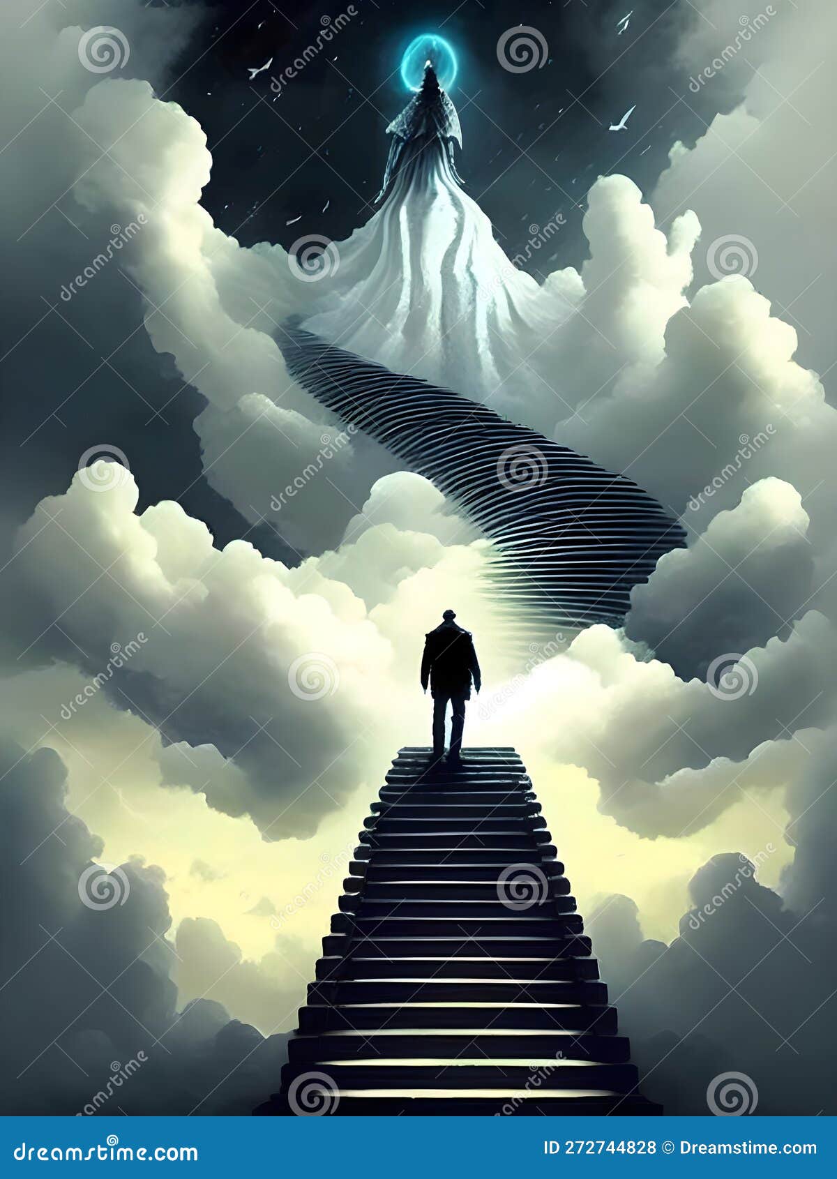 The Human Figures Ascend a Stairway of Clouds To Reach the Heaven ...
