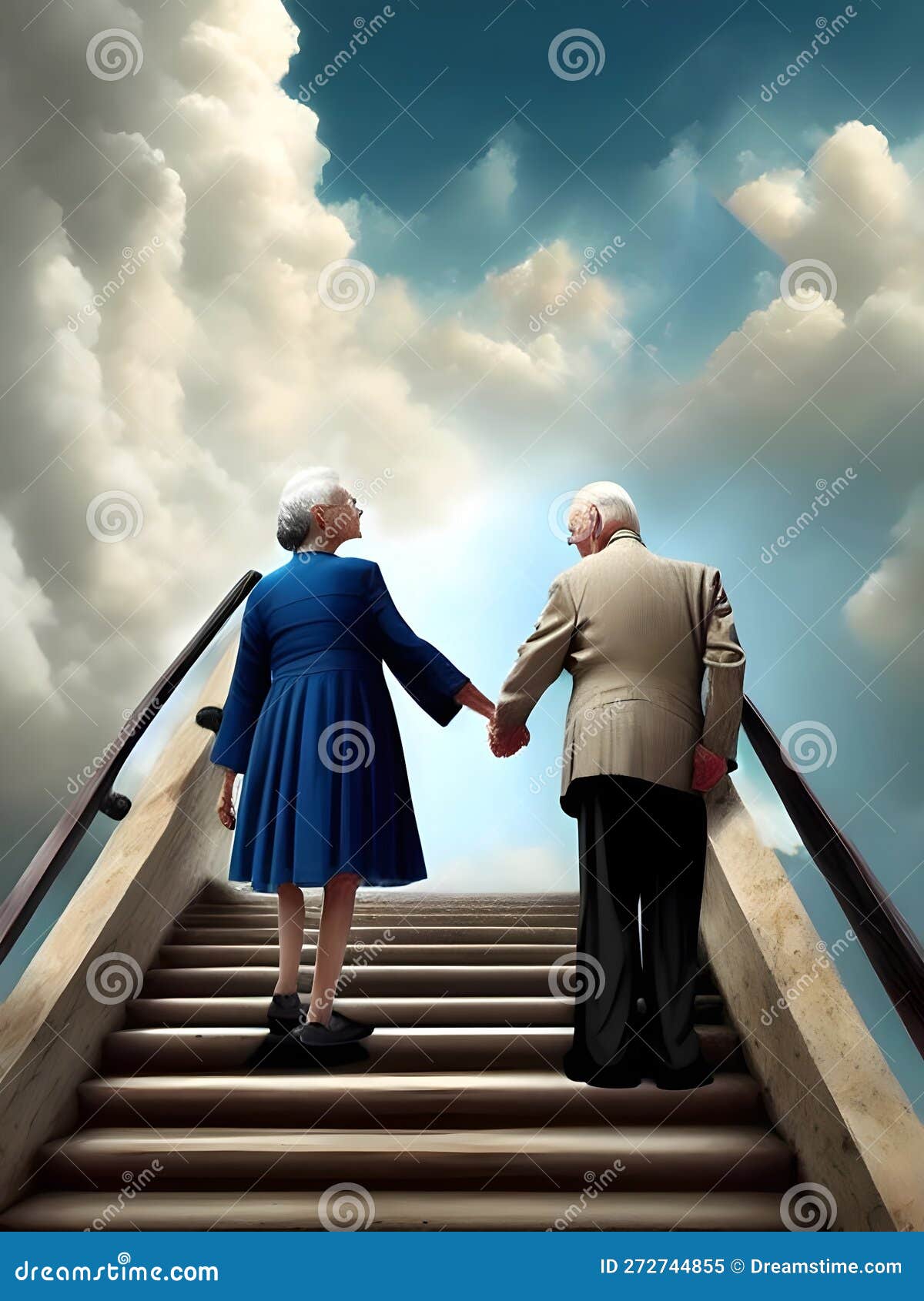 The Human Figures Ascend a Stairway of Clouds To Reach the Heaven ...