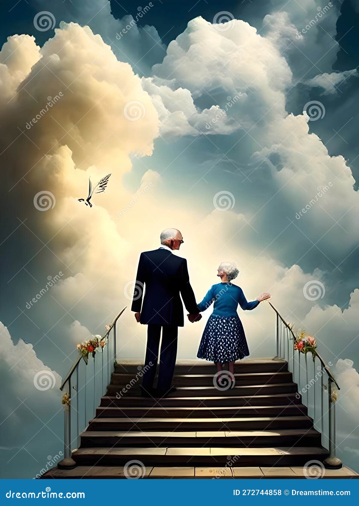The Human Figures Ascend a Stairway of Clouds To Reach the Heaven ...