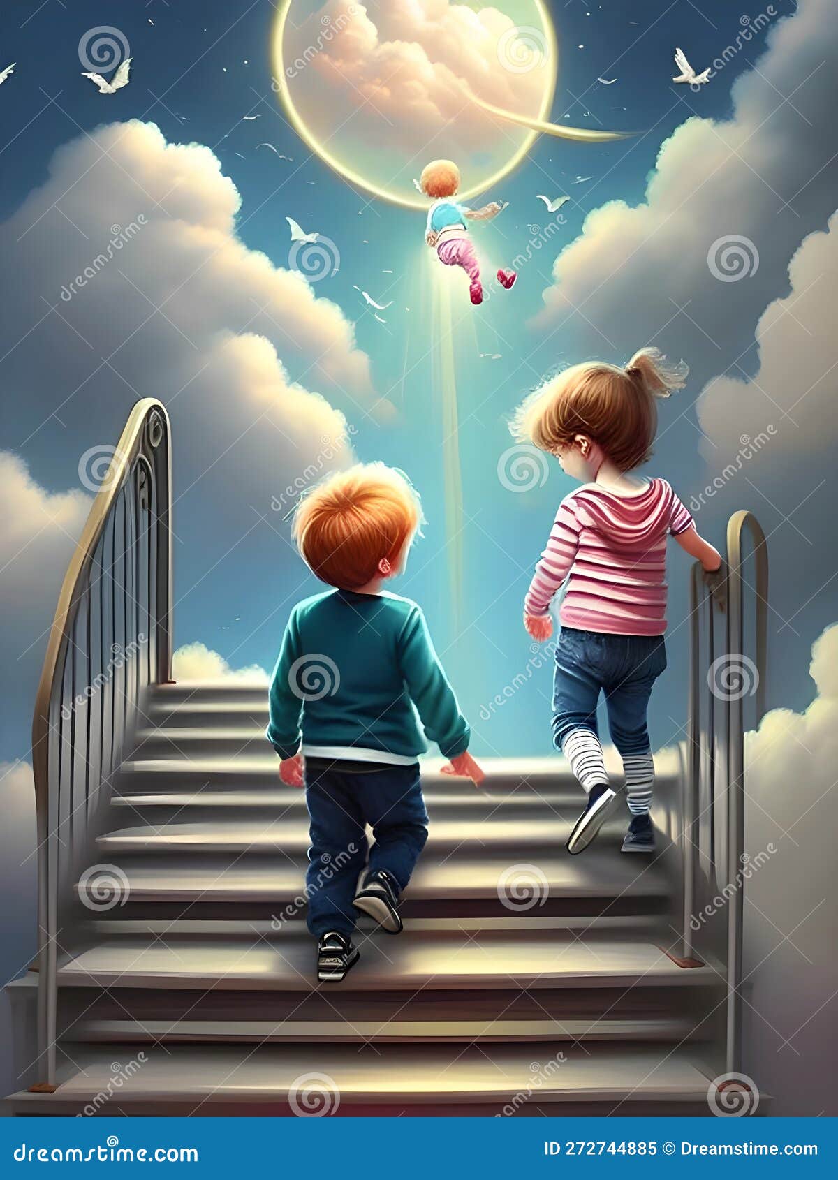 The Human Figures Ascend a Stairway of Clouds To Reach the Heaven ...