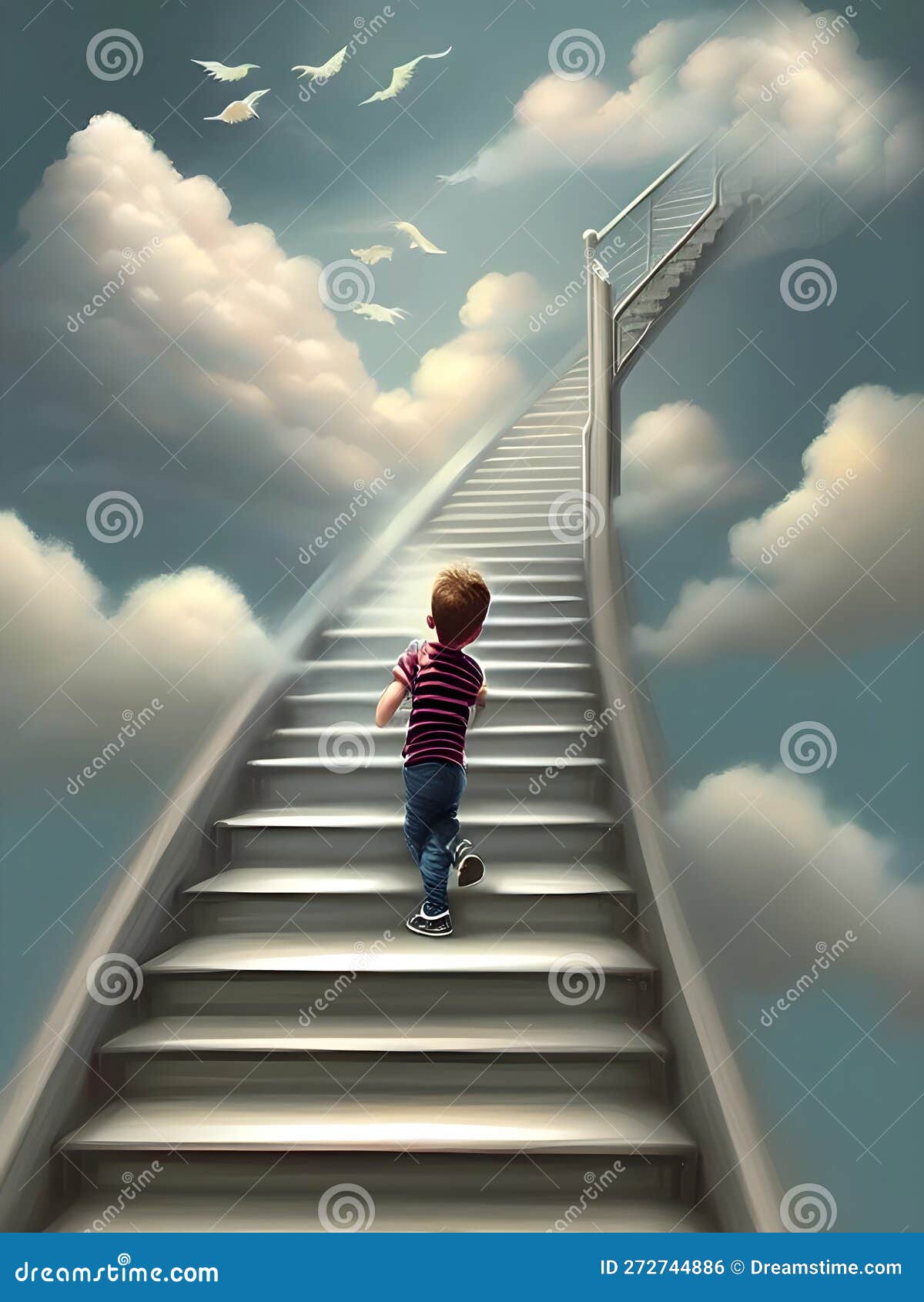 The Human Figures Ascend a Stairway of Clouds To Reach the Heaven ...